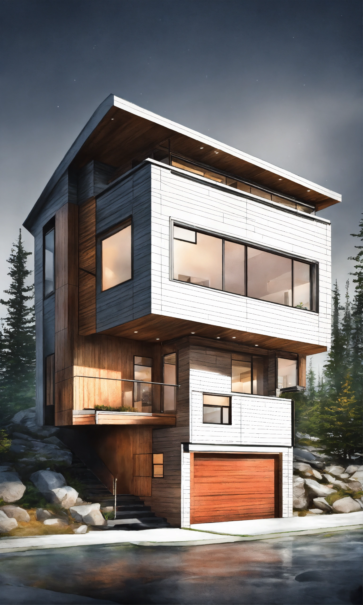 Lexica - Make a skatch of a modern house in alaska using pencil and paper