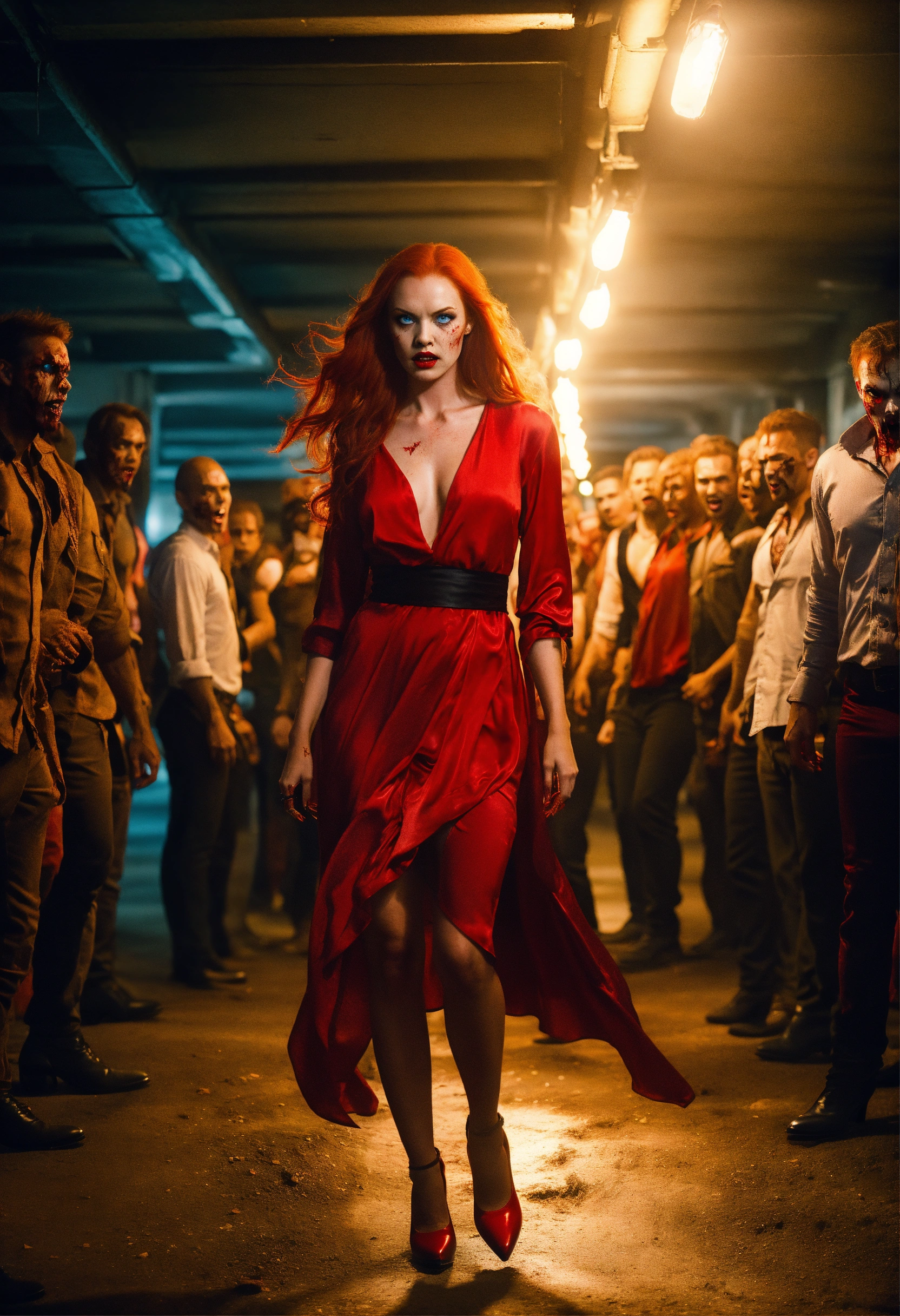 Lexica - A beautiful blue-eyed red haired Vampire woman in a short red ...