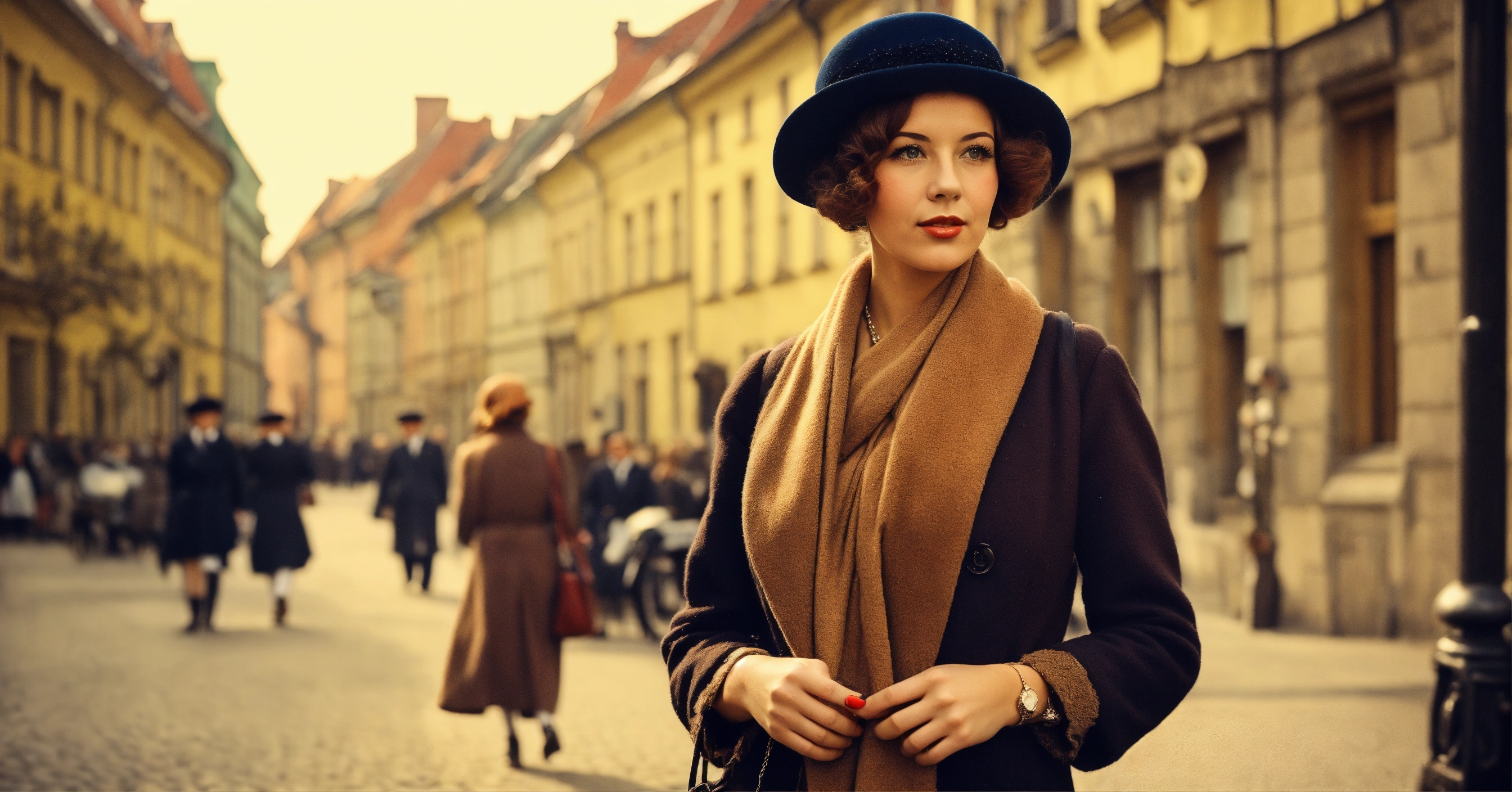 Lexica - Retro warszawa 1920-1930, cute woman, on street, retro style