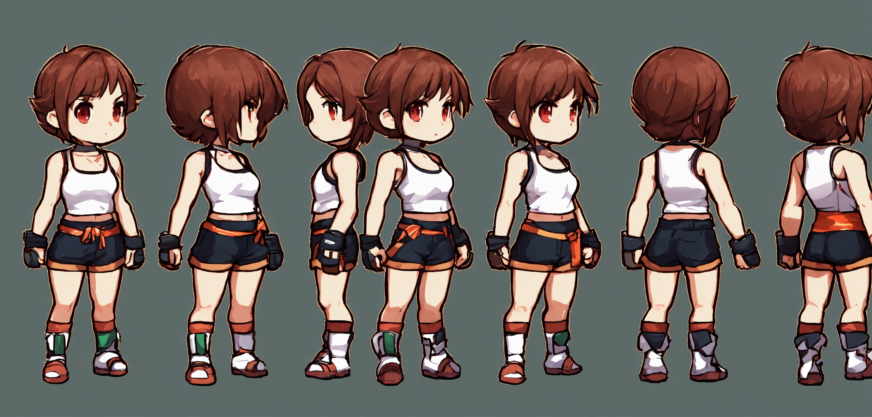 Lexica - Game assets, multiple poses, sprite sheet, girl, short hair ...