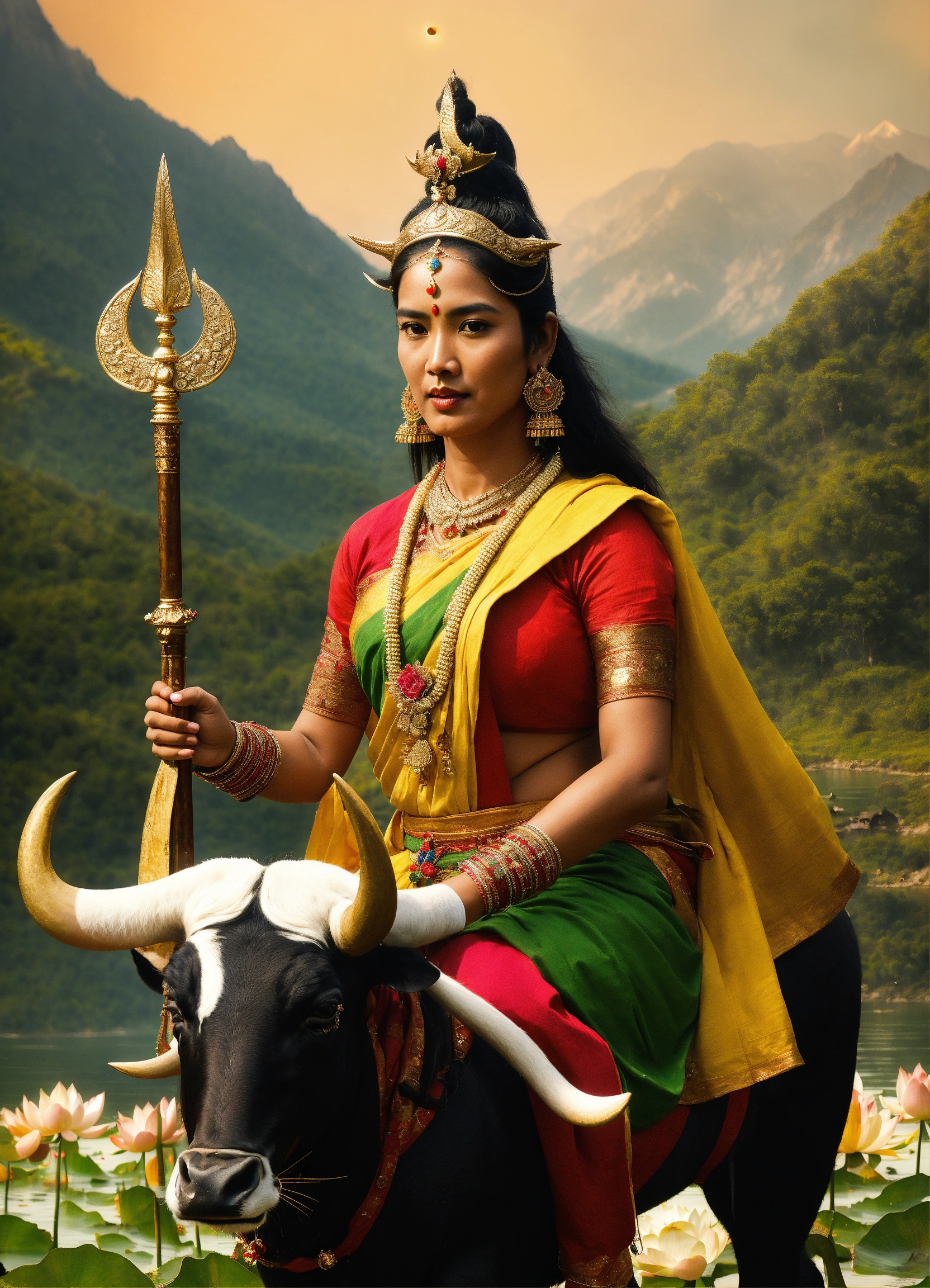 Lexica - A hyper realistic photograph of Maa Shailaputri has a half ...