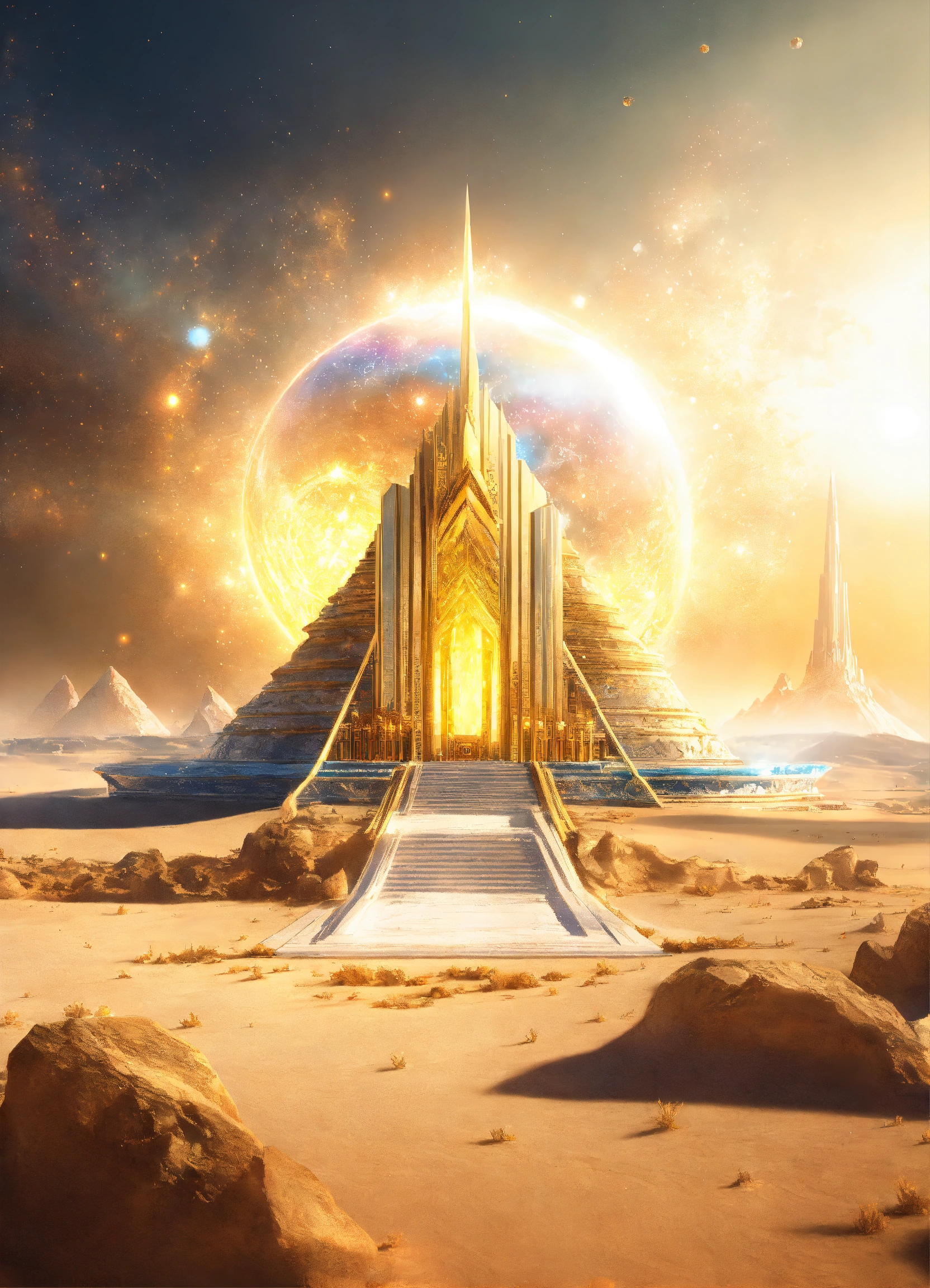 Lexica - A crystal temple on the horizon in a cosmic desert during the ...