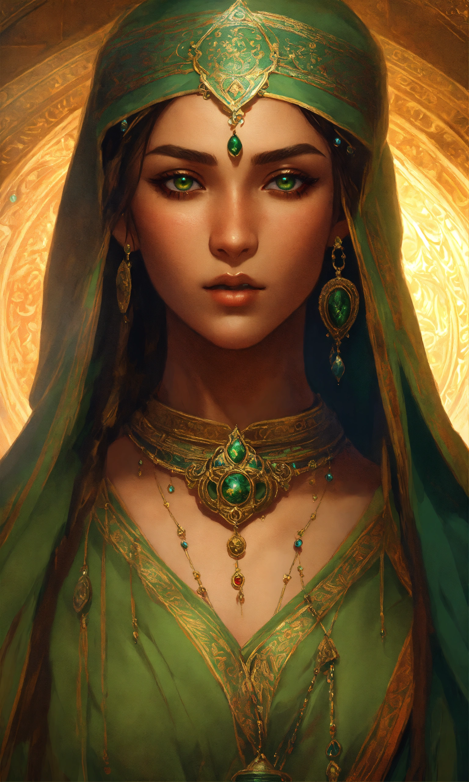 Lexica - Tamerlane female elf in medieval style, turkish clothes, green ...