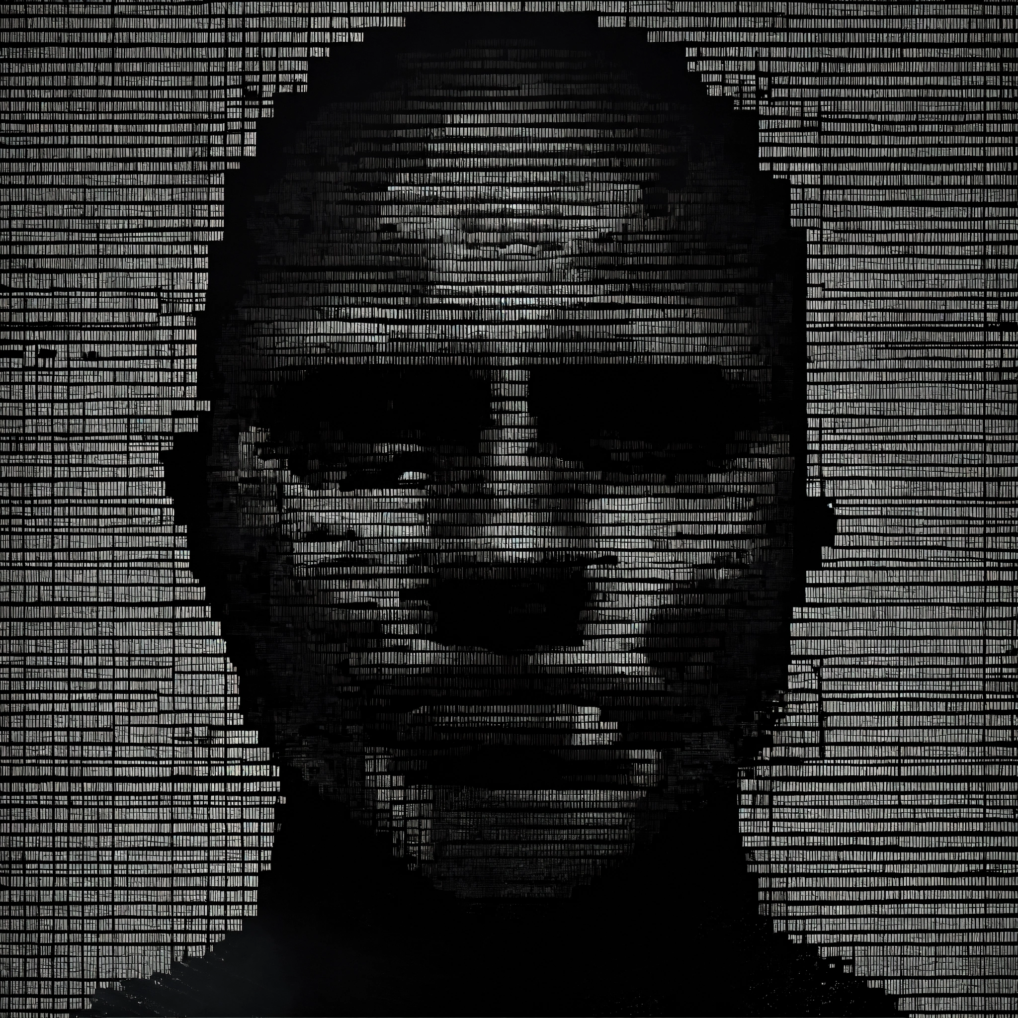 Lexica - A Scary Human face made from black and white pixels