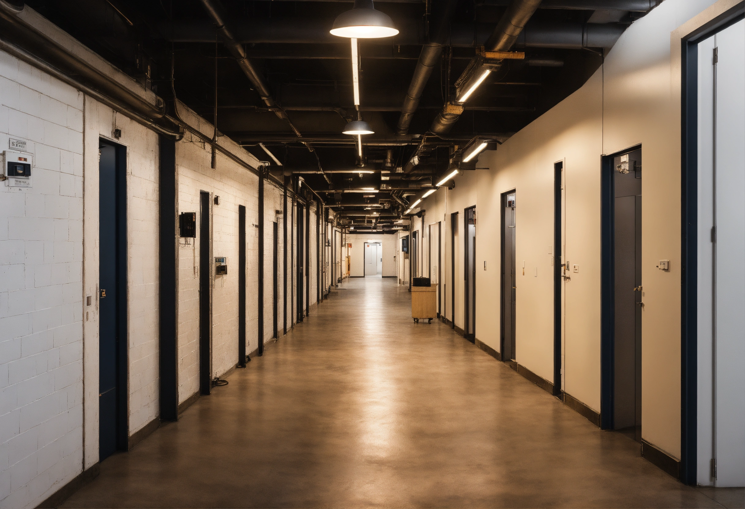 Lexica - Angle of two long, empty corridors with a white wall and ...