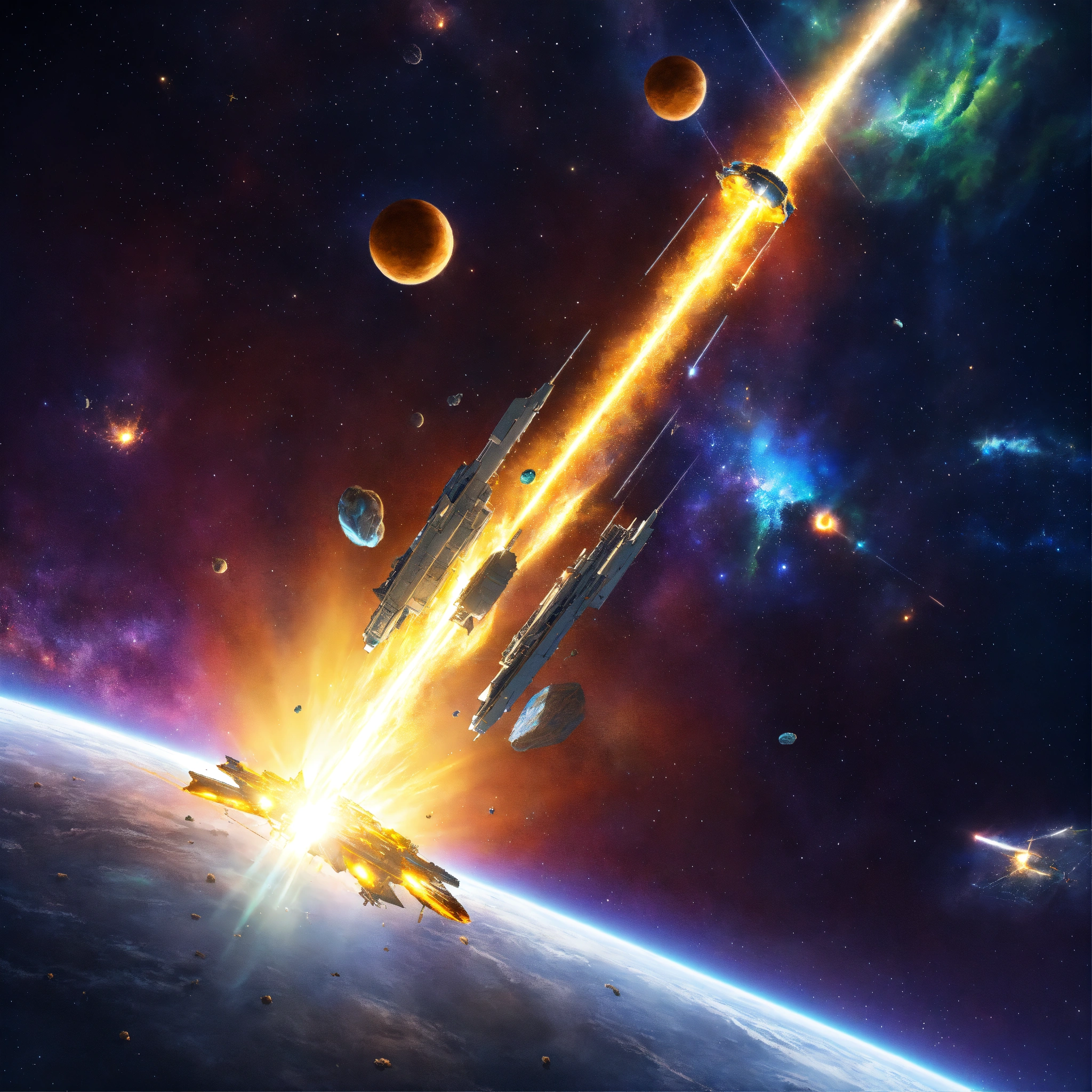 Lexica - Super giant gamma blast ray destroying a little starship in space