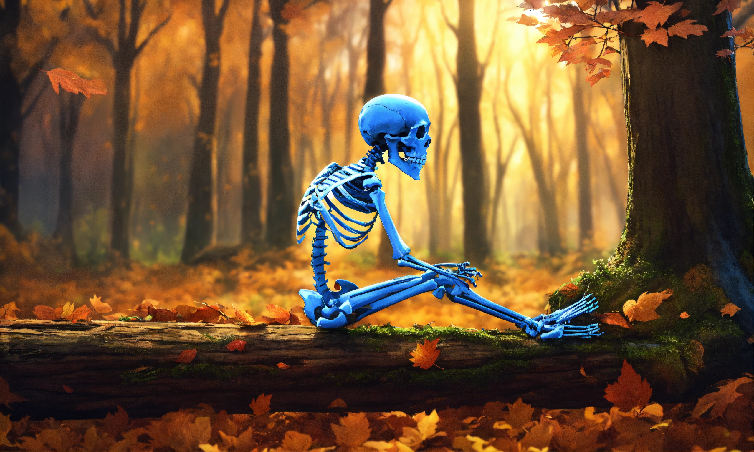 Lexica - Create a digital art piece featuring a skeleton sitting on a ...