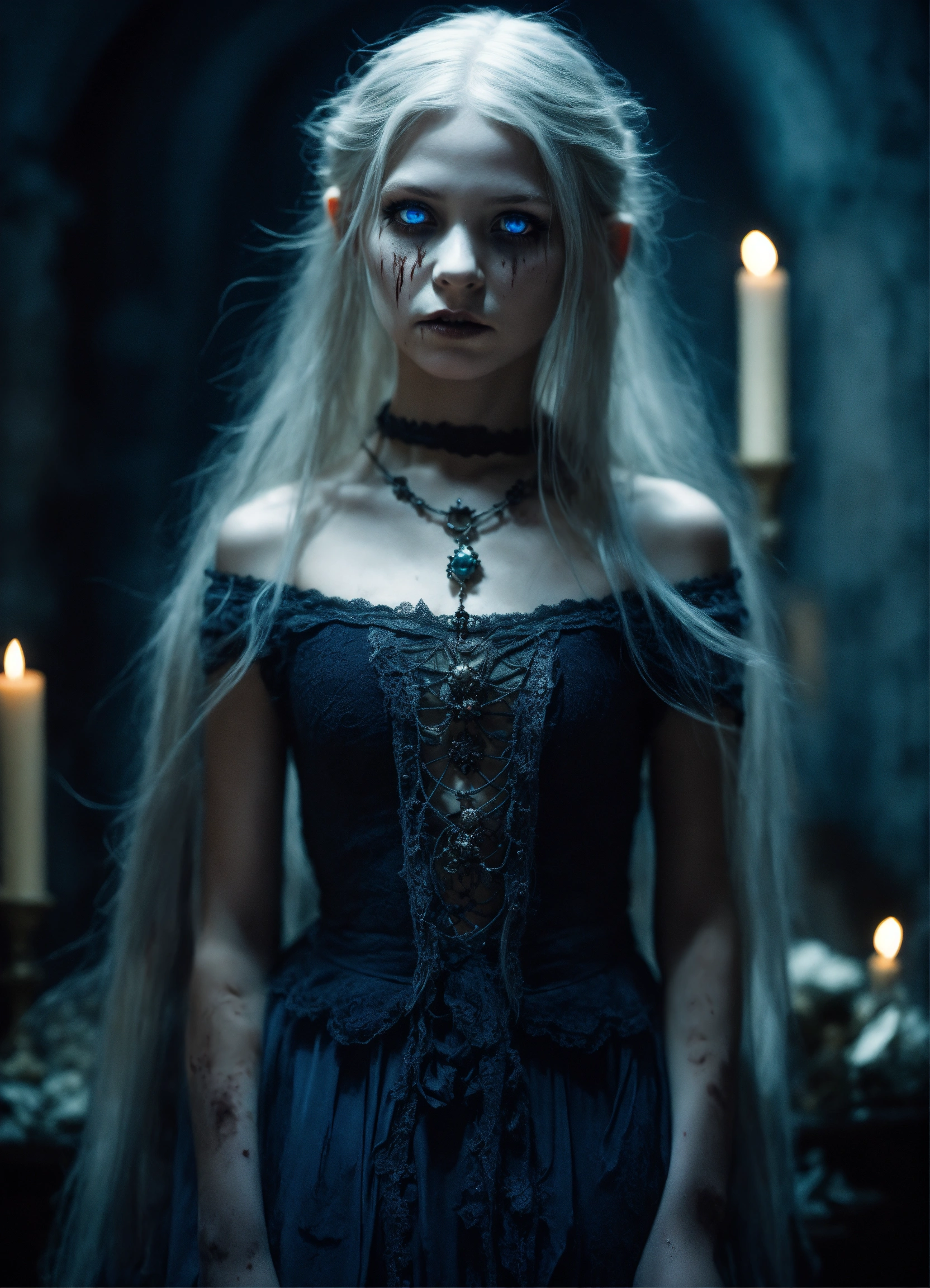 Lexica - Body portrait, ten year old childish female goth necromancer ...