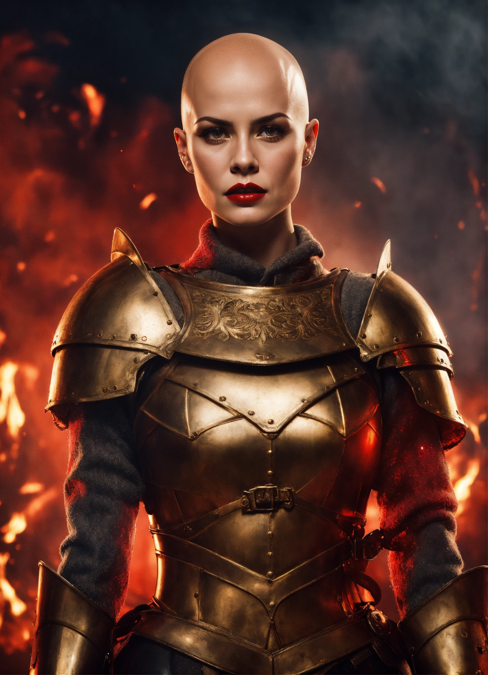 Lexica - Photo quality portrait of beautiful bald female warrior knight ...