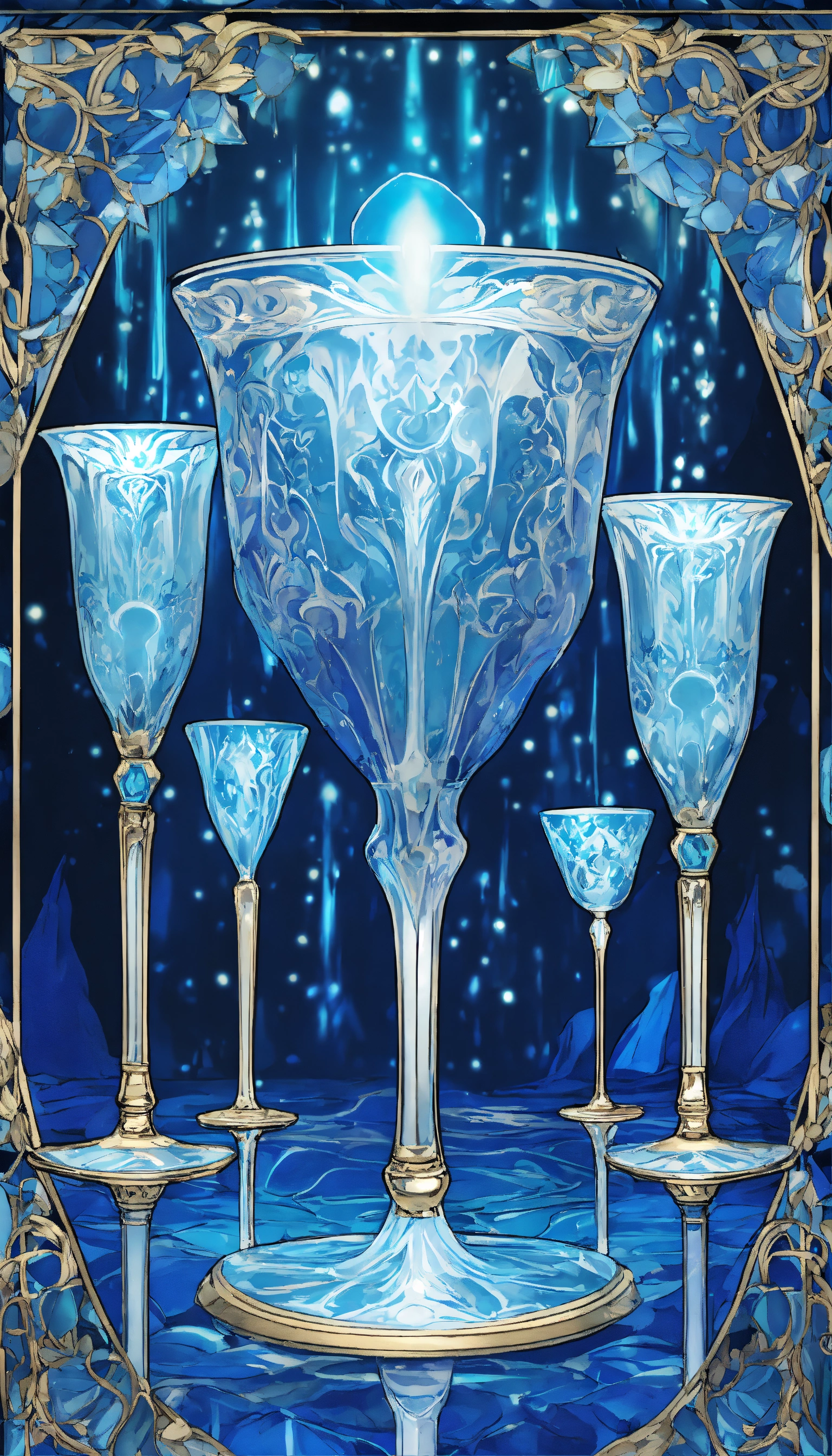 Lexica - Art Nouveau tarot card blue and white glowing row of multiple ...