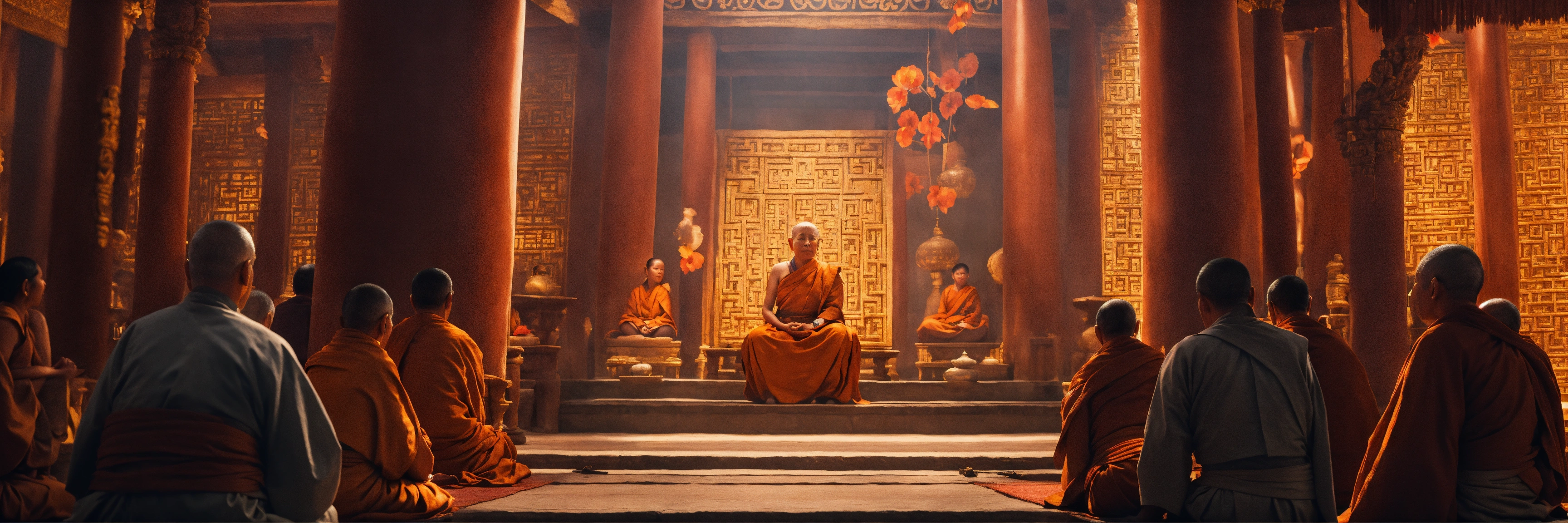 Lexica - The woman monk and her master monk sit together in the temple ...