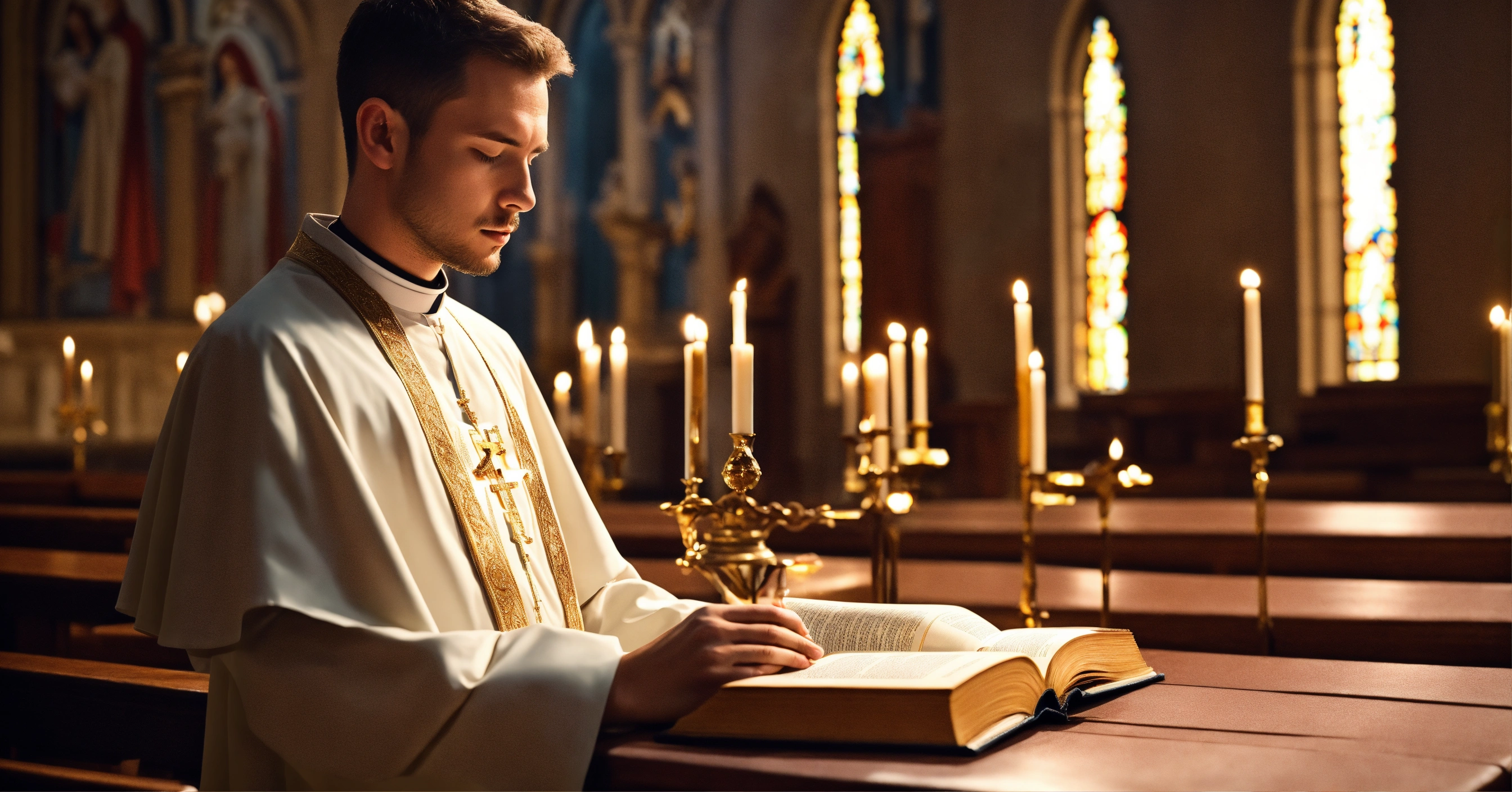 Lexica - Young catholic priest praying mass Catholic priest reading the ...