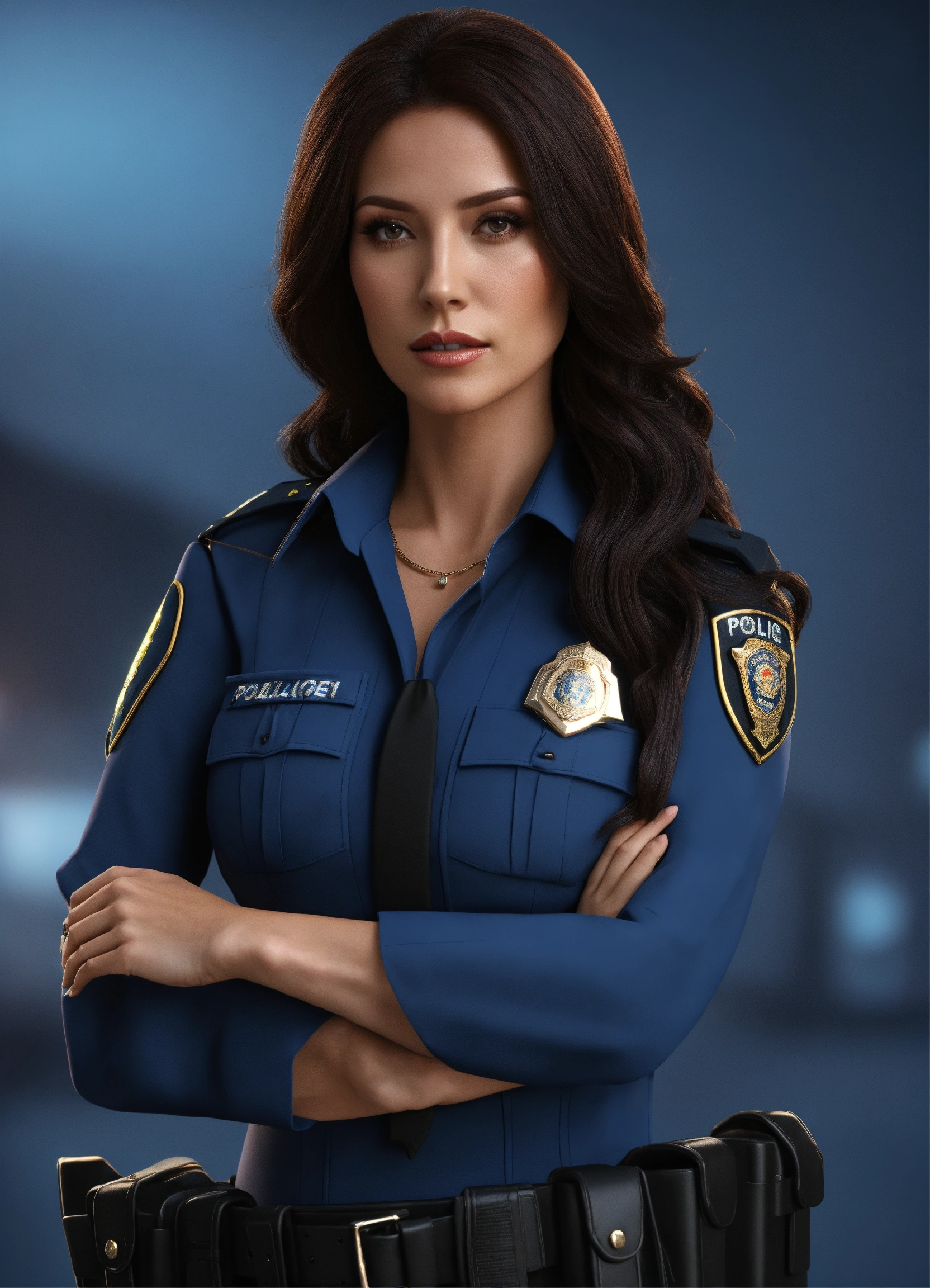 Lexica - Rosanna fratello long straight dark hair police woman blue ...