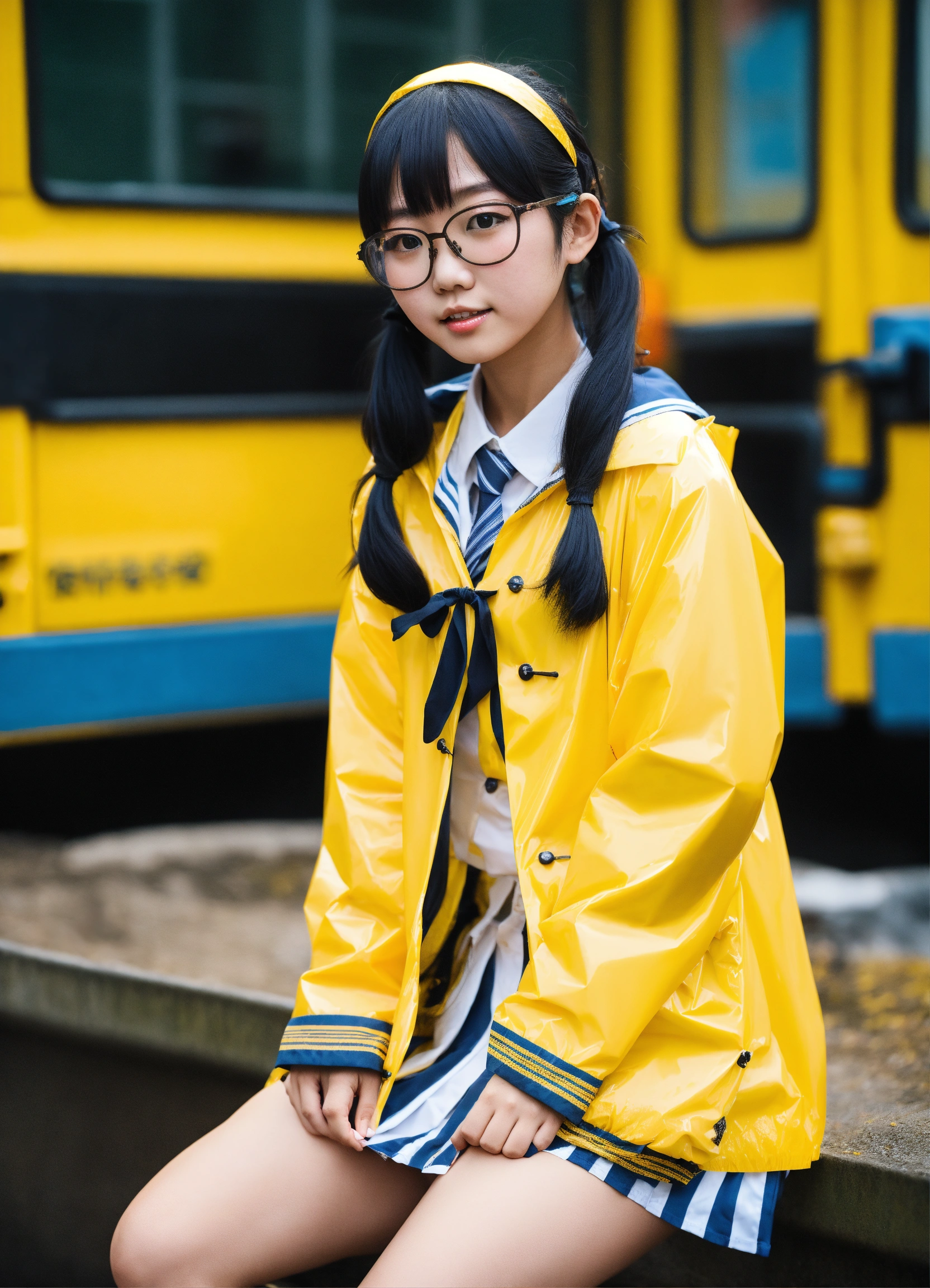 Lexica - Japanese Girl with twin tails and glasses in yellow school ...