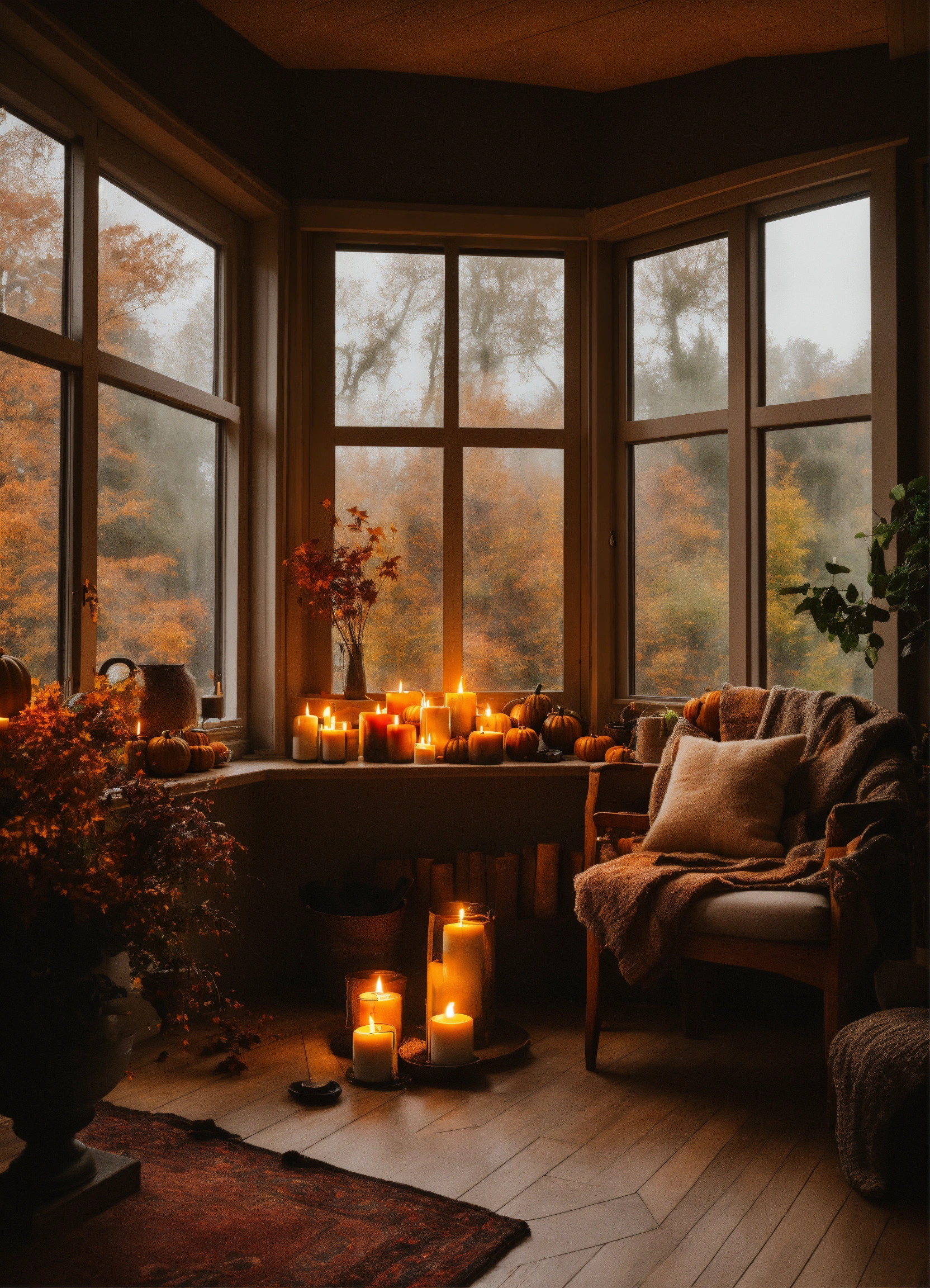 Lexica - Beautiful cozy fall room with candles, windows that open to a ...