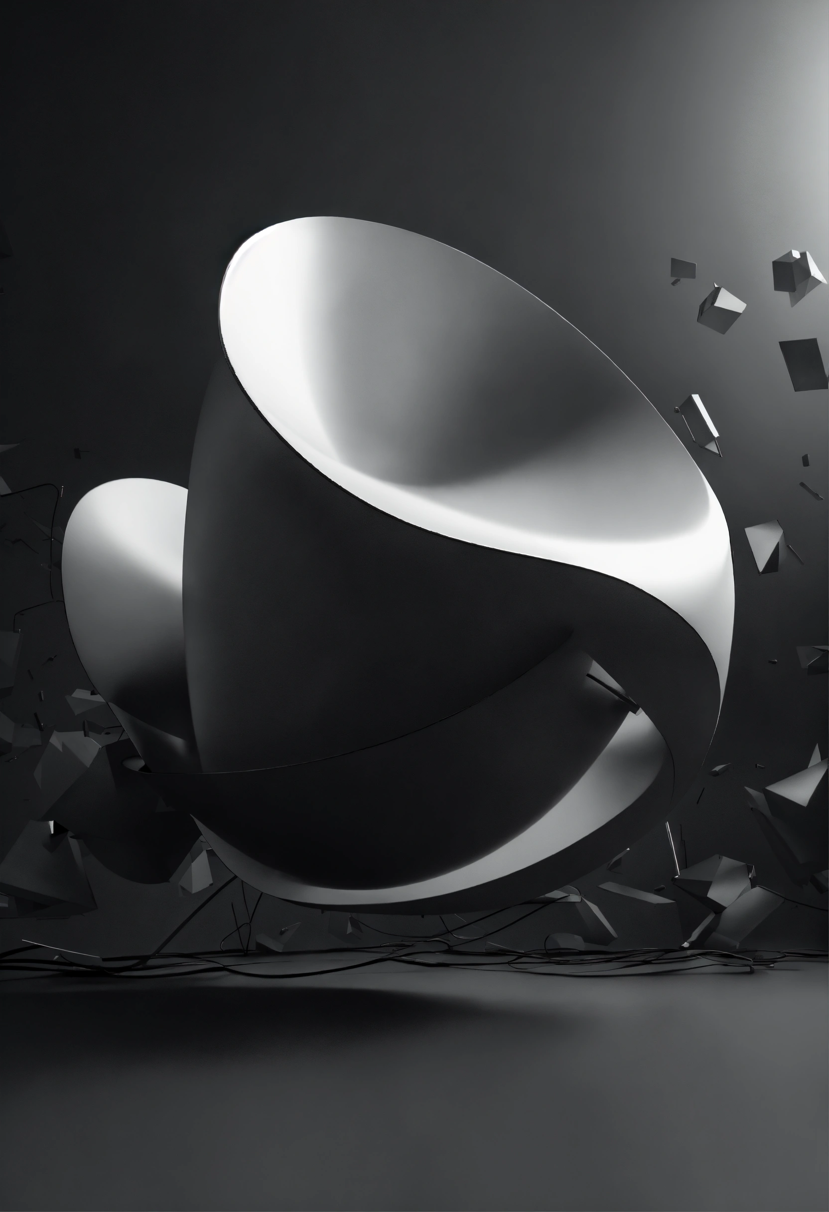 Lexica - Abstract shape or object flying, 3d render, dark, black white ...
