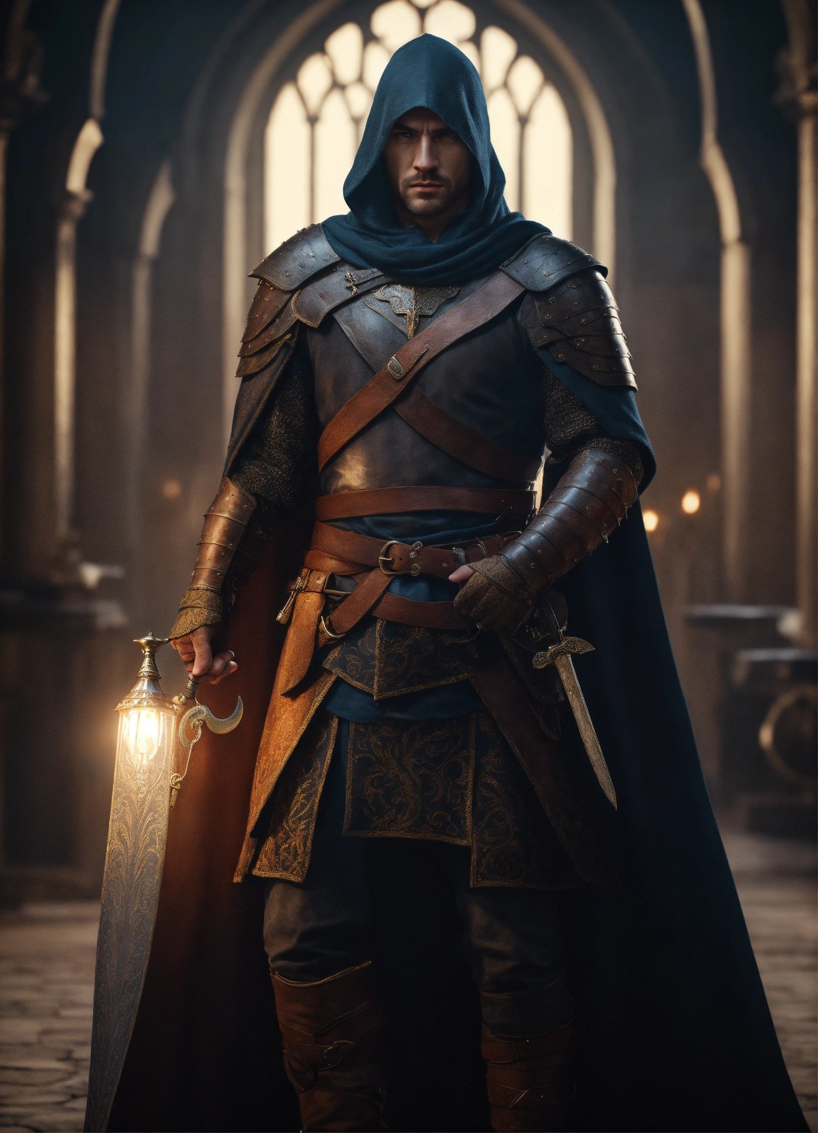 Lexica - A realistic full body portrait of a male medival assasin ...