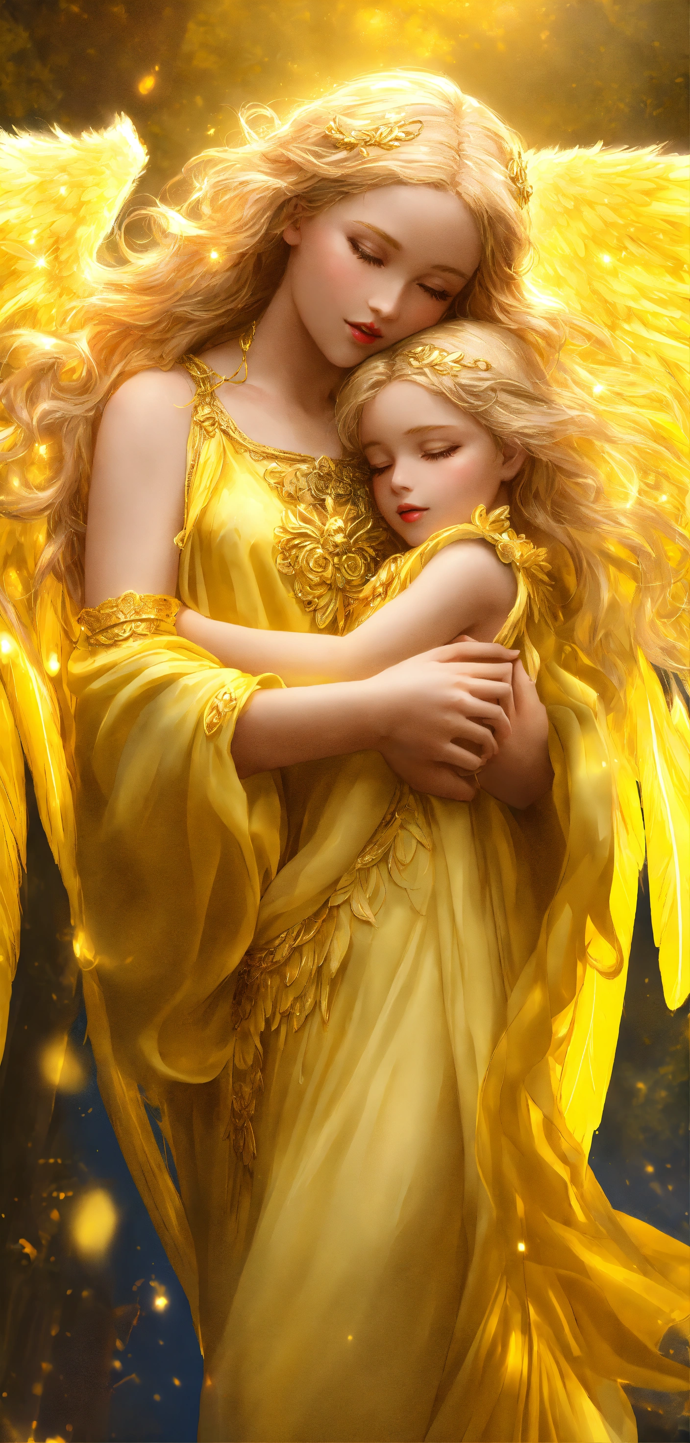 Lexica - 2 Guardian angel hugging a beautiful and defined little angel ...