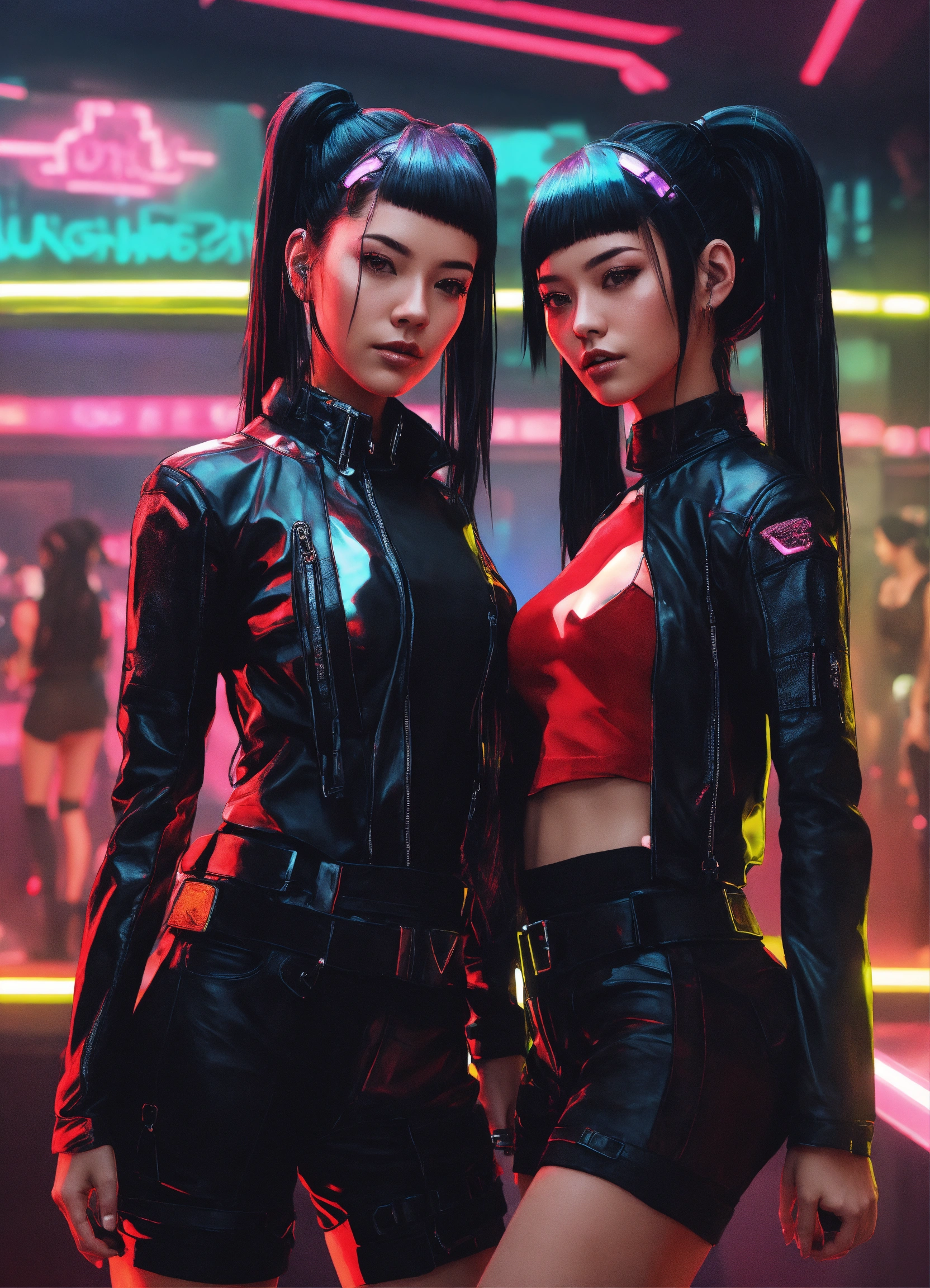 Lexica - Digital art of Cyberpunk twin sisters with short straight ...