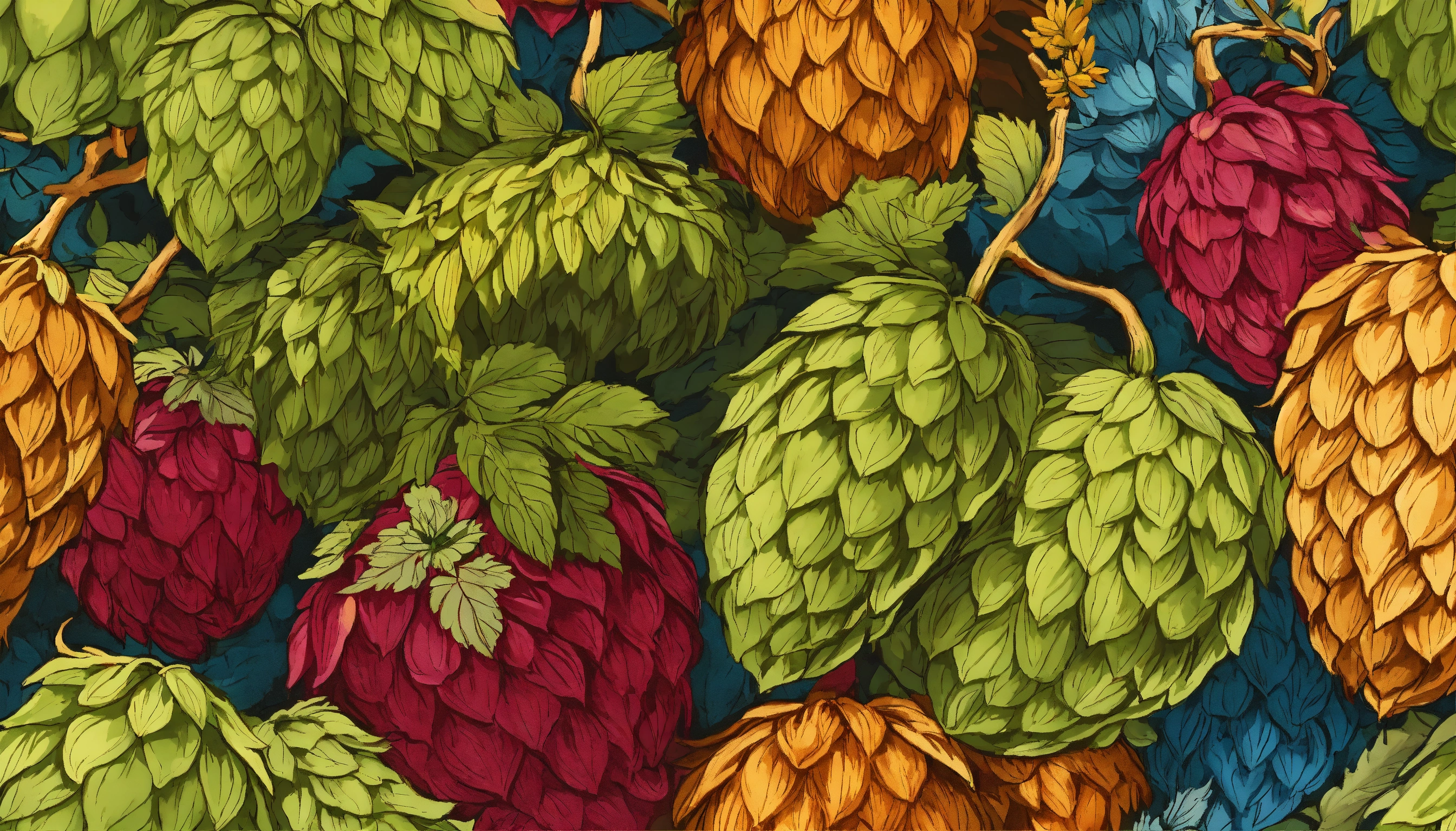 Lexica - Composition of bunches of hops generating a 6-color graphic ...