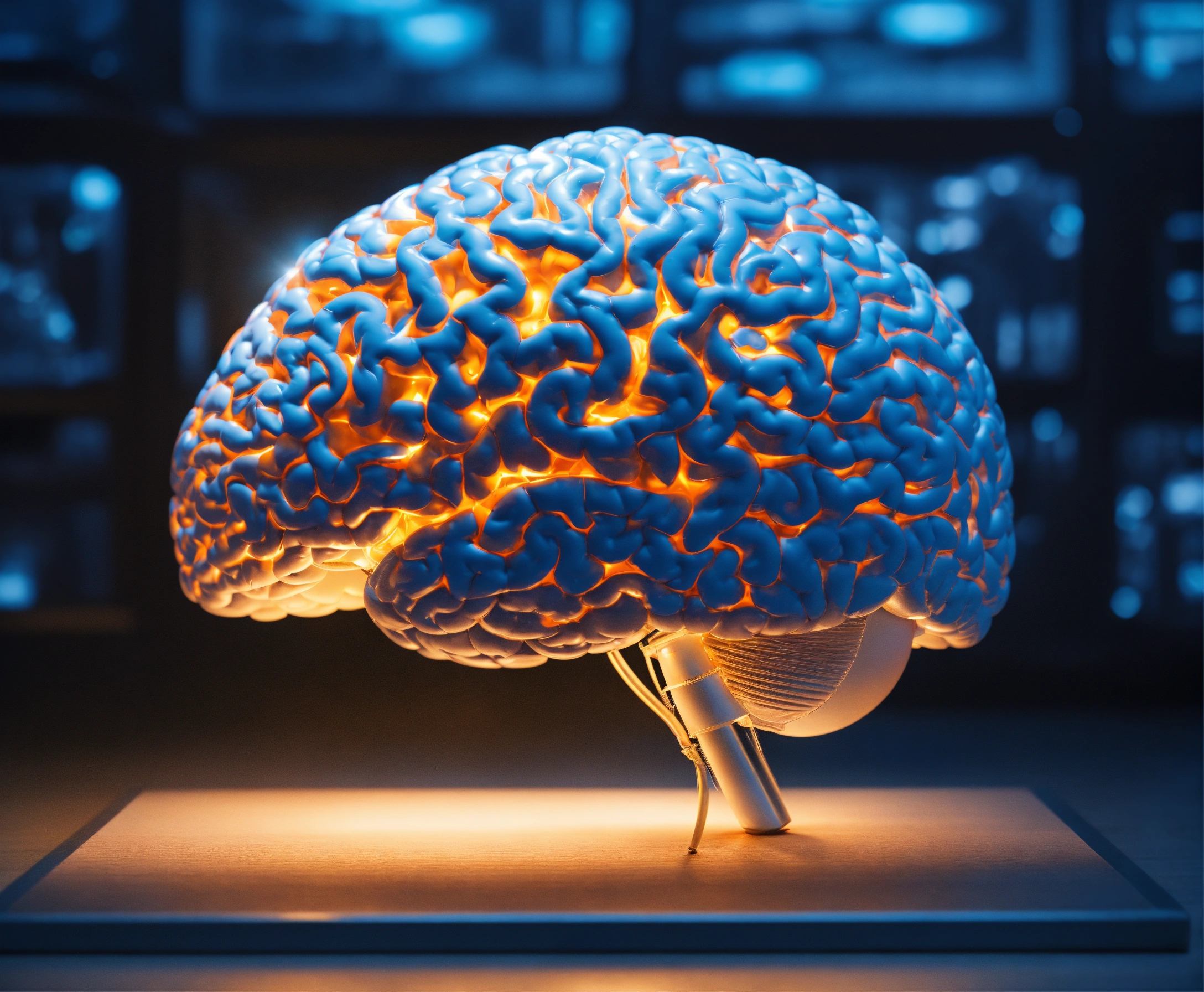 Lexica - "illuminated thought process", glowing brain center stage ...