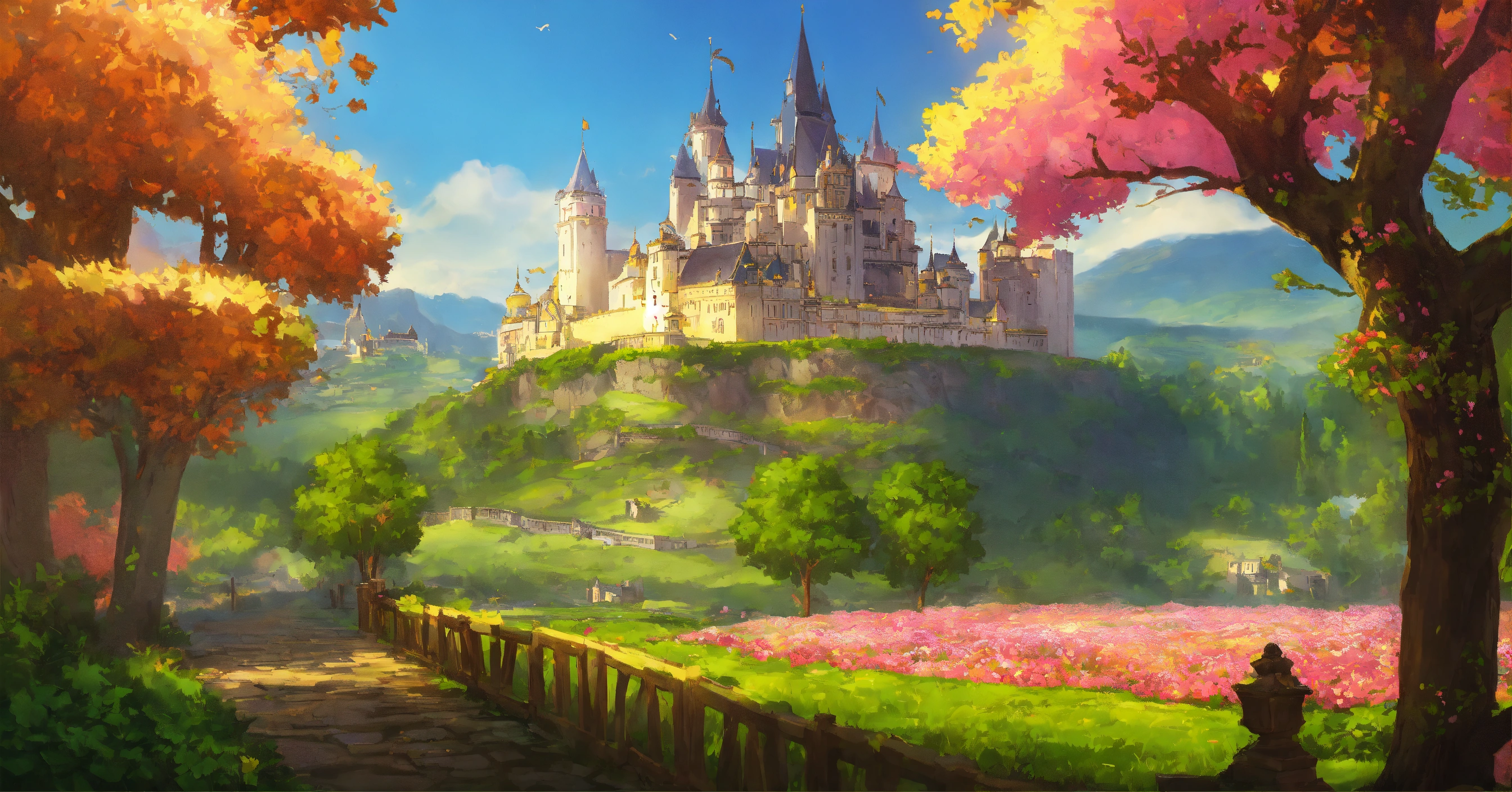 Lexica - Beautiful kingdom, with a grand castle in the background.