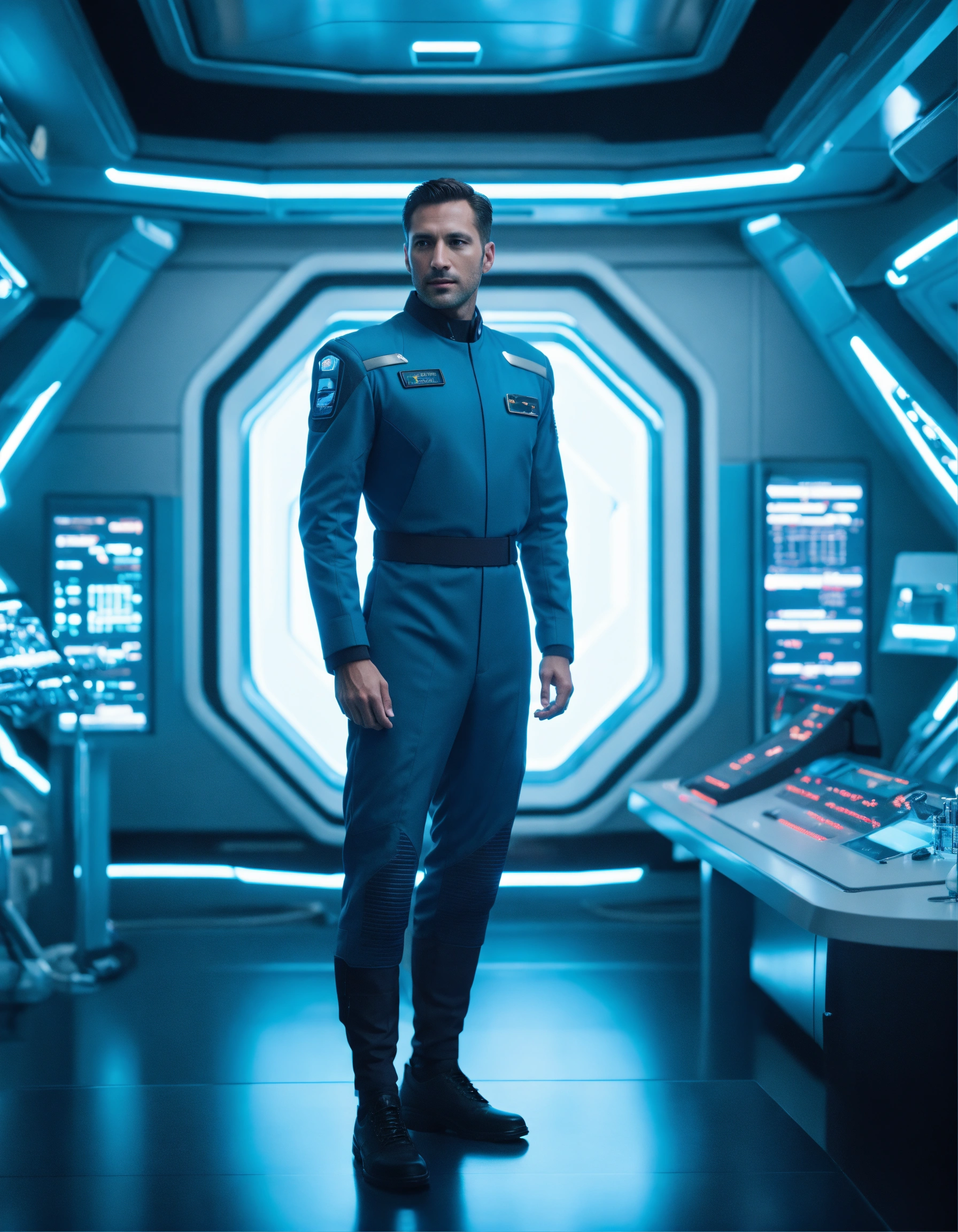 Lexica - Zoom out on a handsome 36 year old star command Doctor is ...