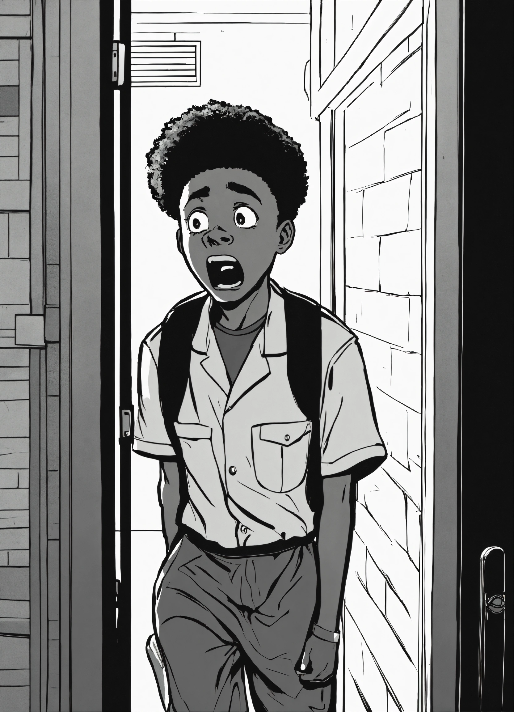 Lexica - A black and white illustration of a 16 year old black boy ...