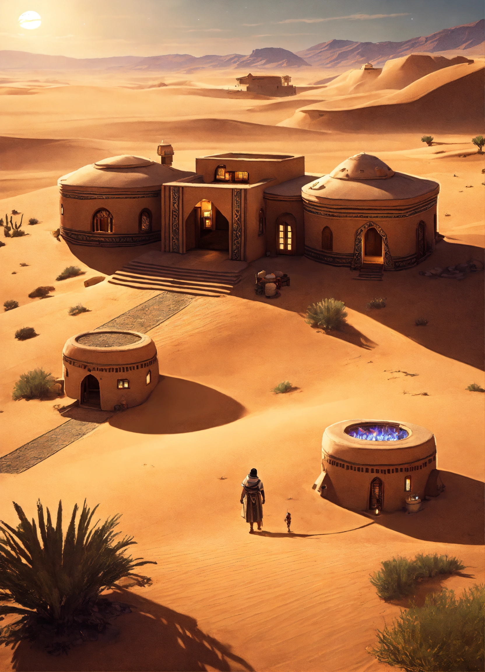 Lexica - Concept art of a large desert home, jakku, desert, flat roof ...