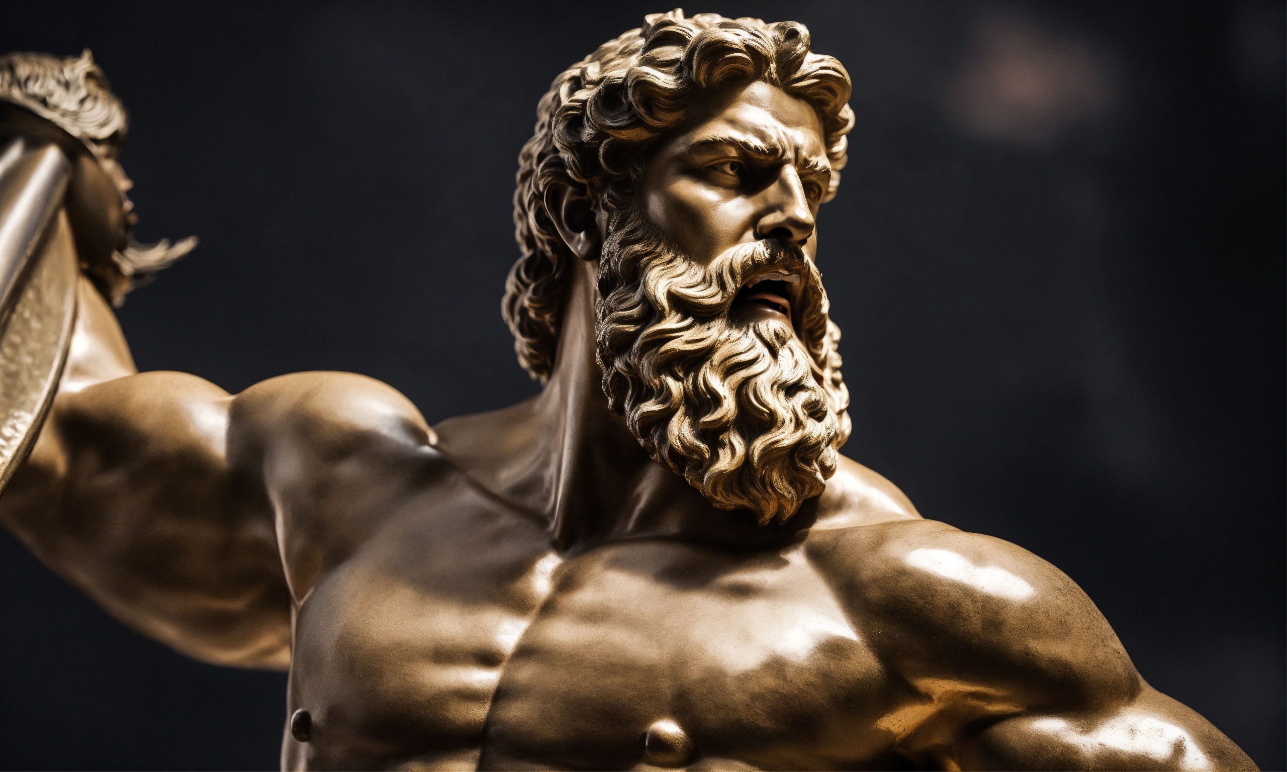 Lexica - Greek statue strong man with beard aggressive expression sideways