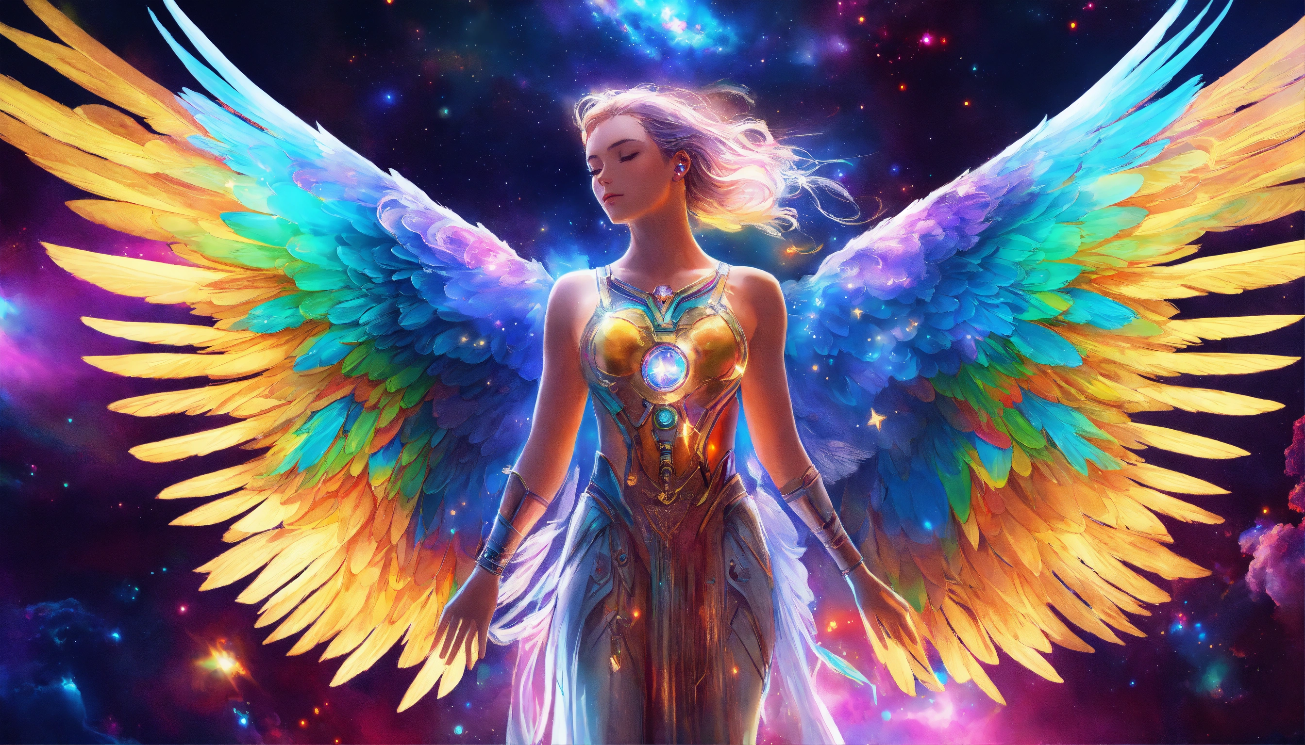 Lexica - Cyberpunk digital painting of an angel with beautiful wings in ...