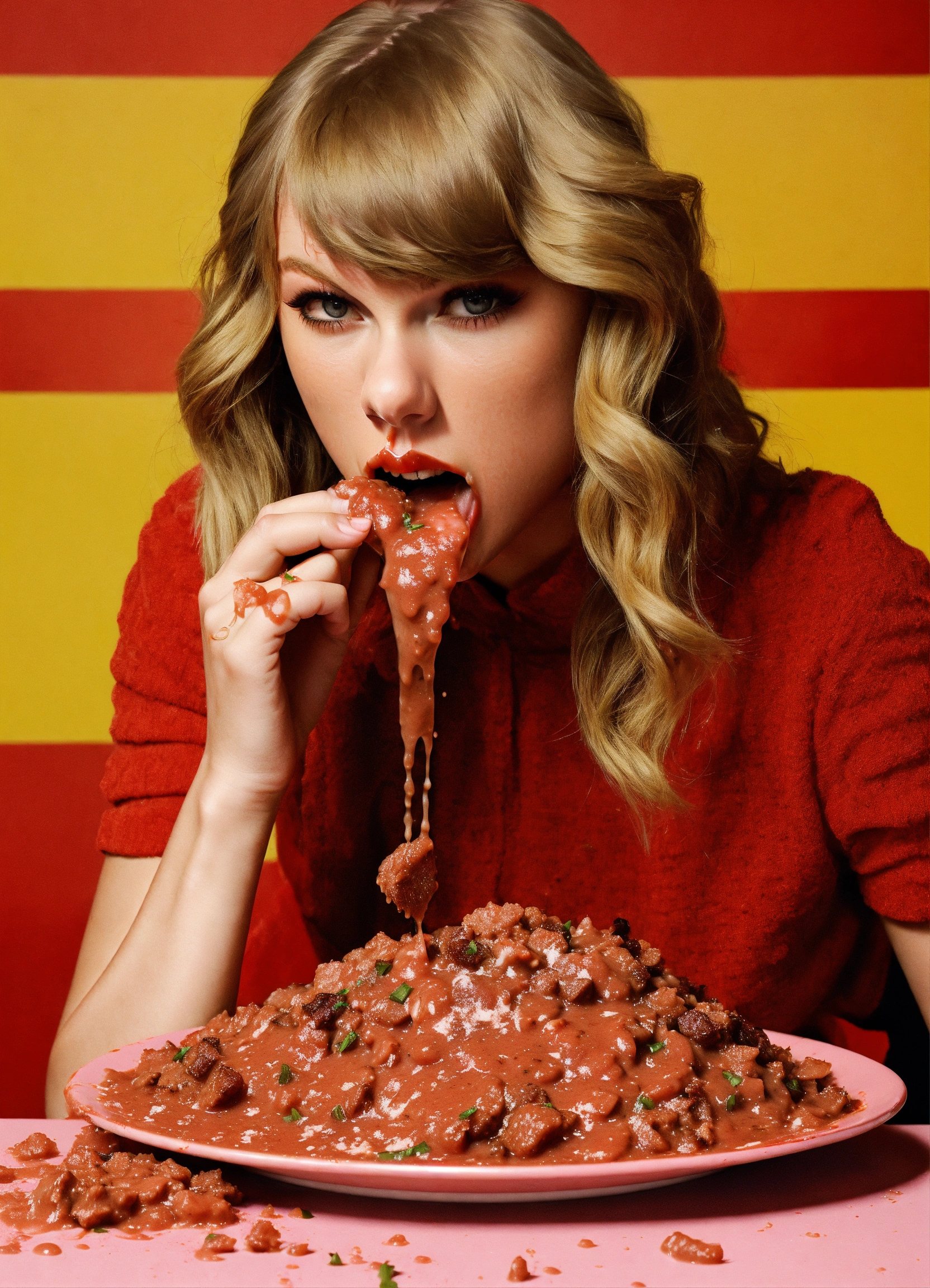Lexica - Photo realistic shot of taylor swift eating a disgusting pile ...