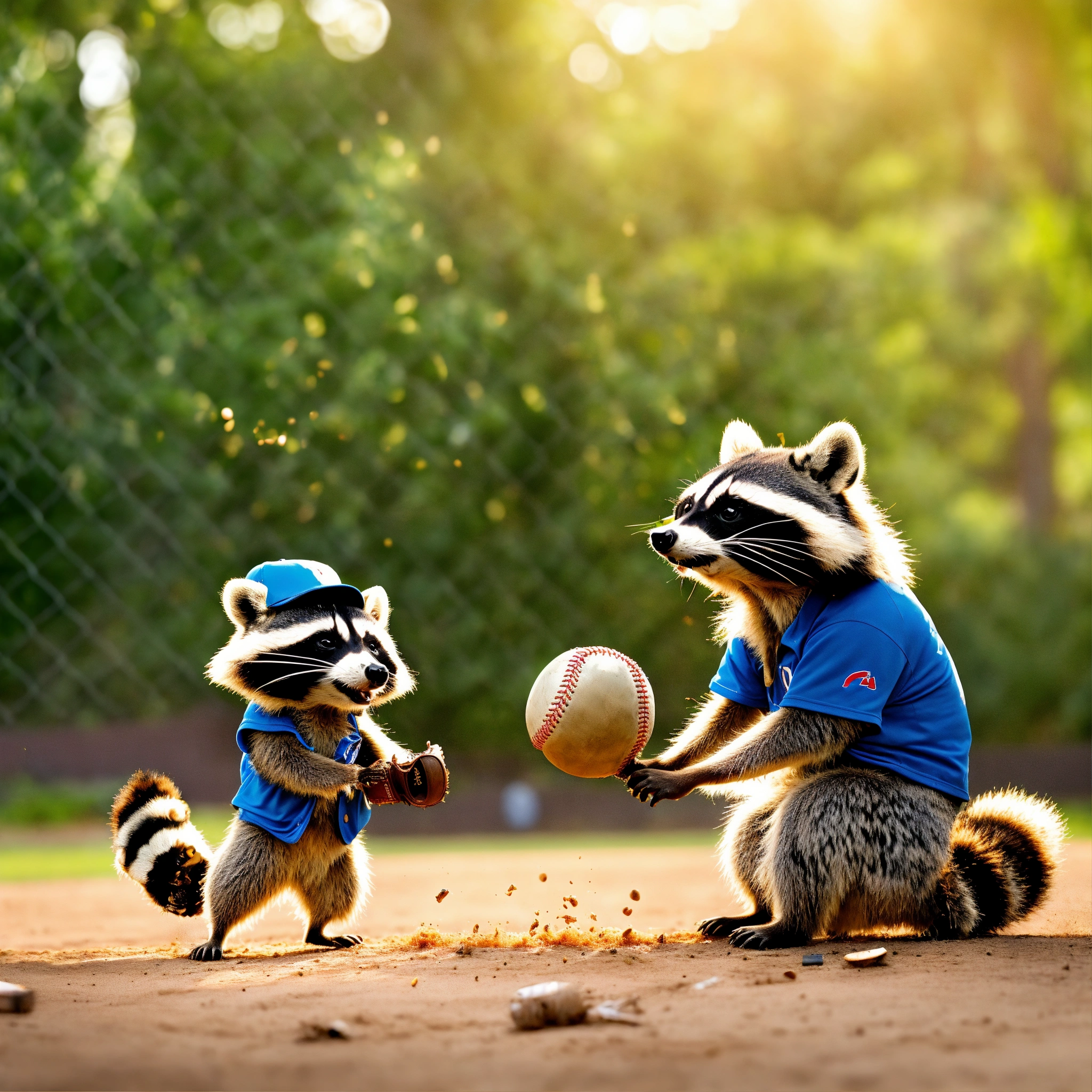 Lexica - A father and son raccoon playing baseball while celebrating ...