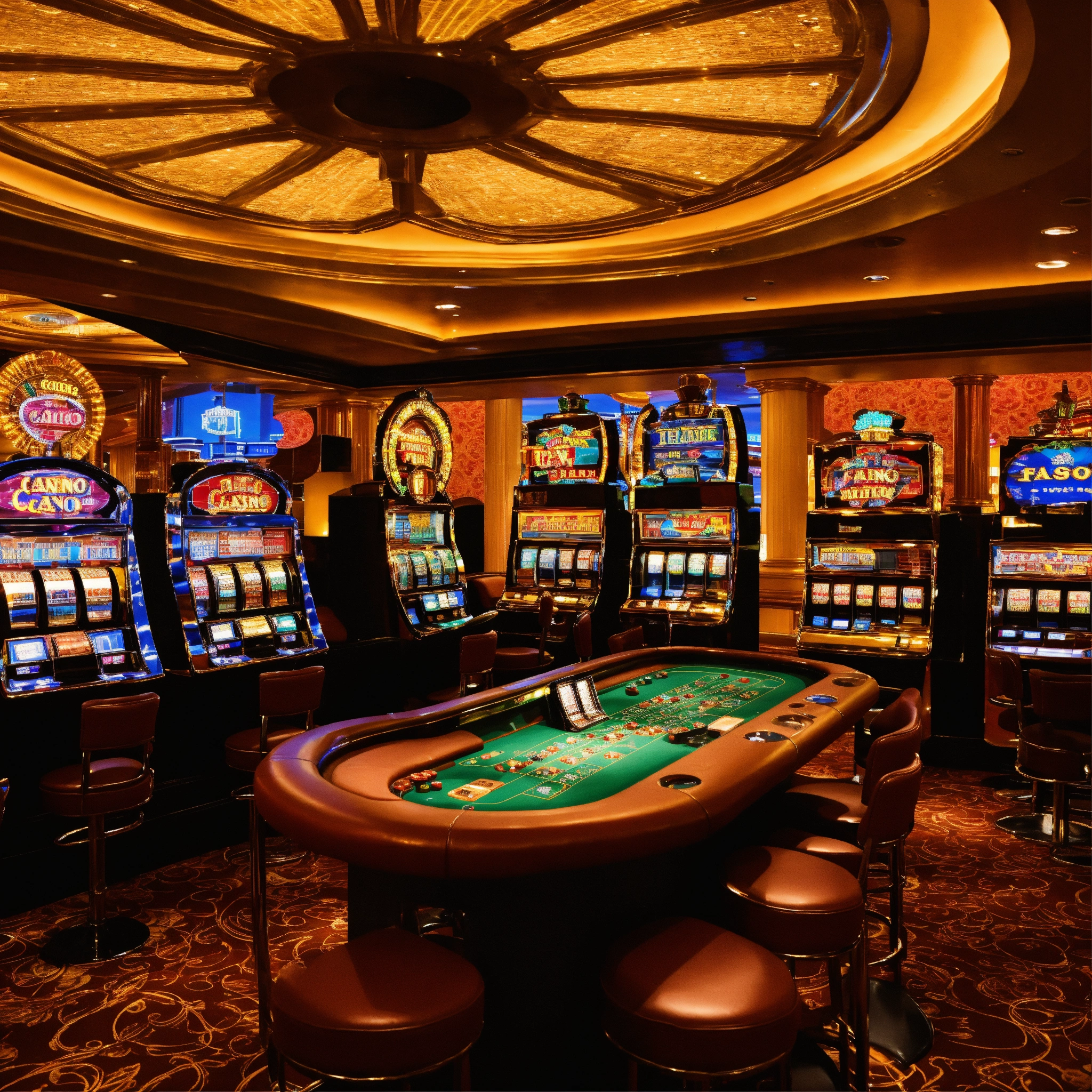 Lexica - A photo of a casino. The casino is brightly lit and has a ...