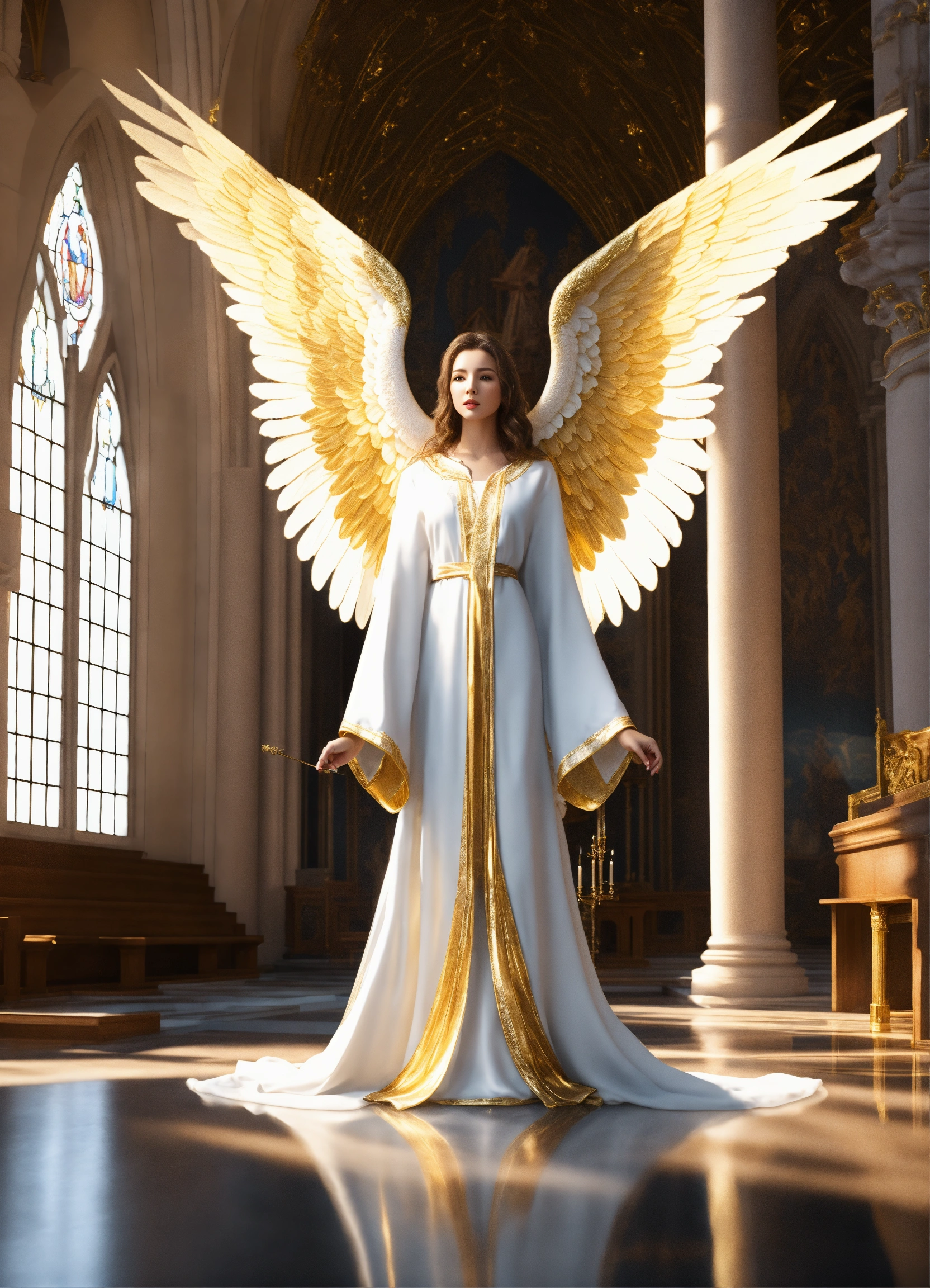 Lexica - Ultra realistic full body angel beautiful white and gold robe ...