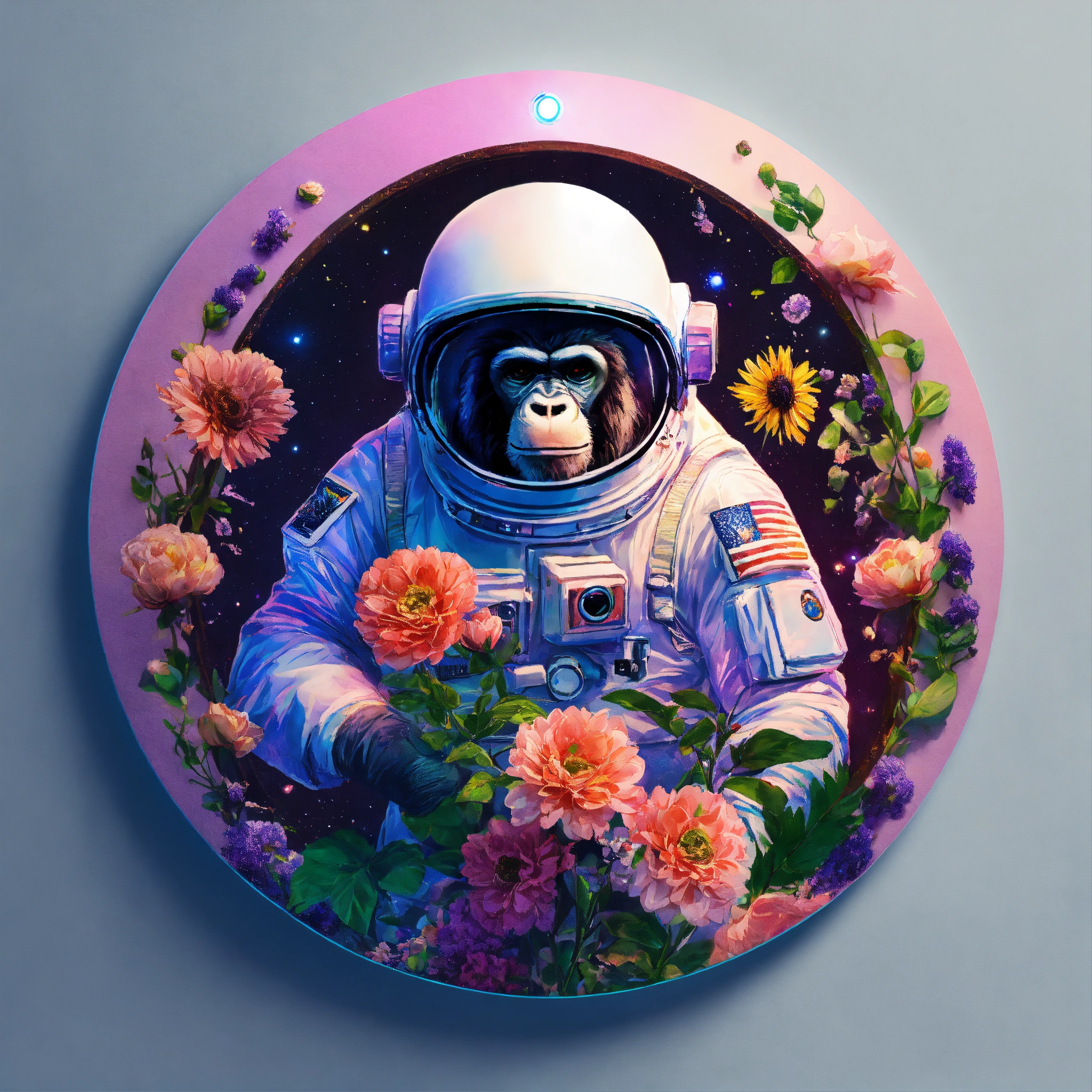 Lexica - APE ATRONAUT have a flower in hand in circle image ...