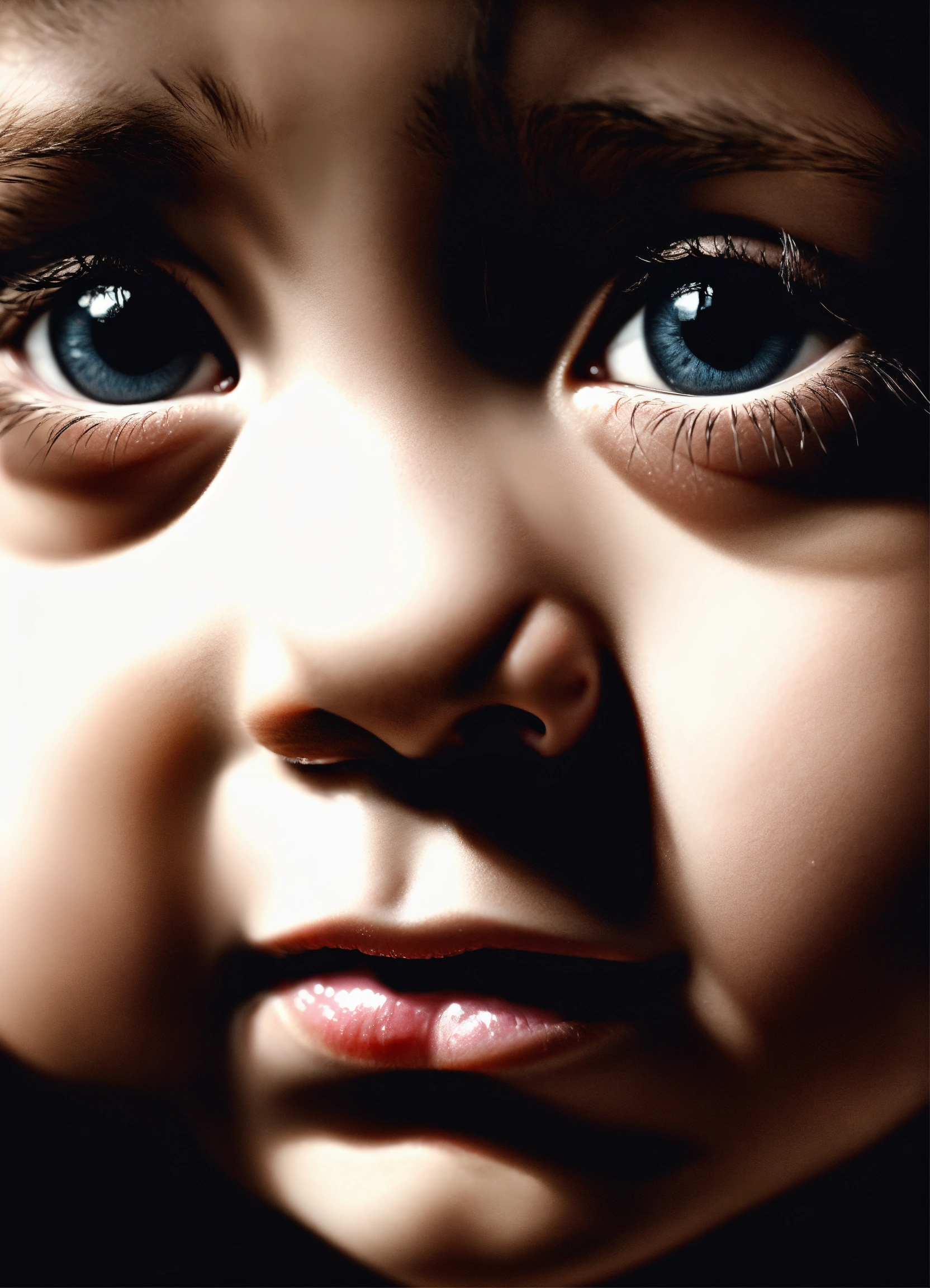 Lexica - Sad crying face child photo realistic blakc background