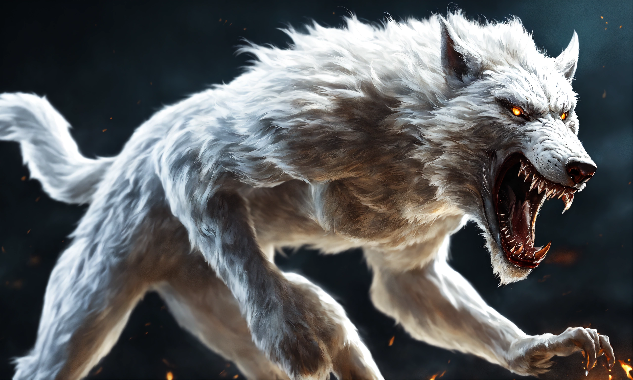 Lexica - Terrifying White WEREWOLF Running In Ultra Realistic Style