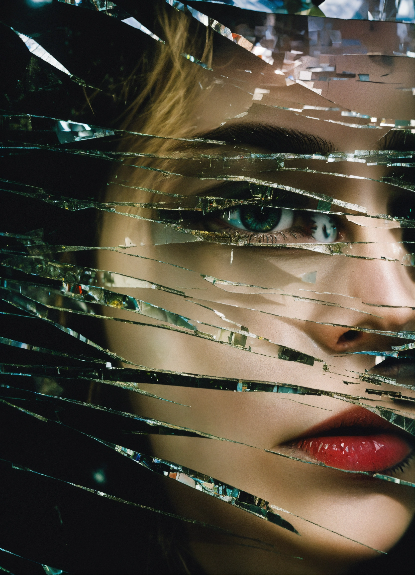 Lexica - Double Exposure photo, featuring eye, shattered mirror effect ...