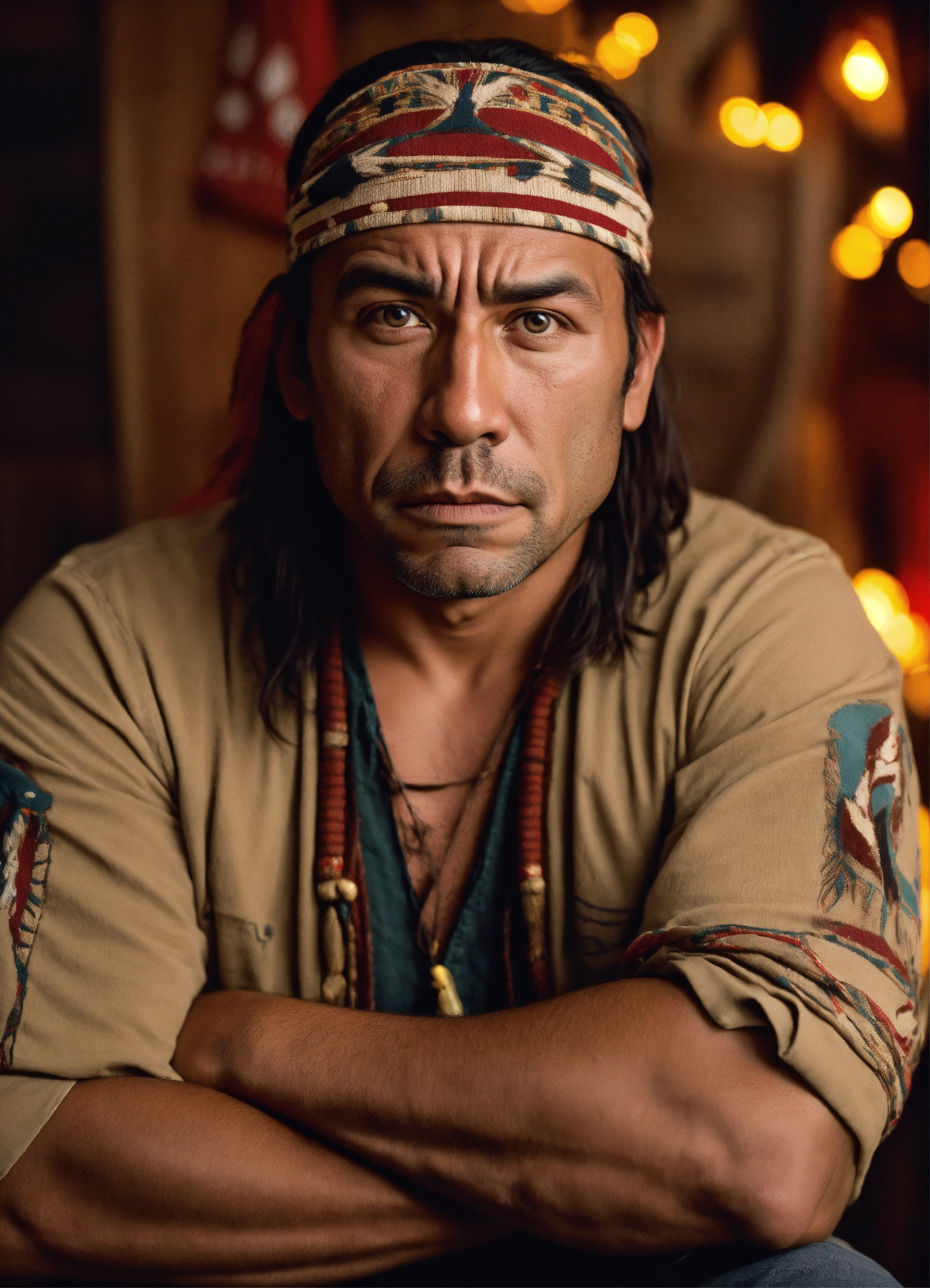 Lexica - Scared native american man, FRONT VIEW, casual clothes, arms ...