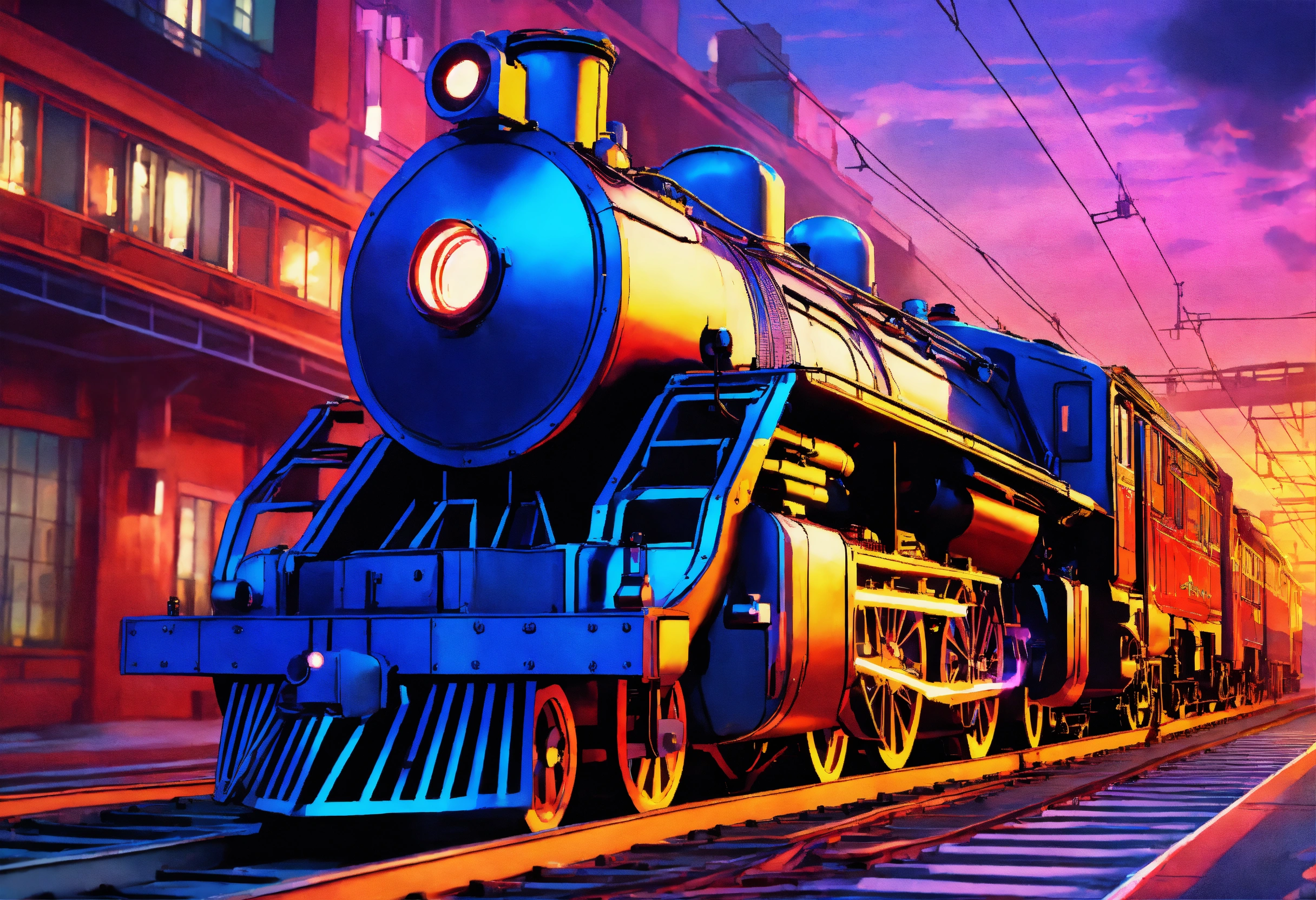 Lexica - 8k , masterpiece,Future steam locomotive in Neon City