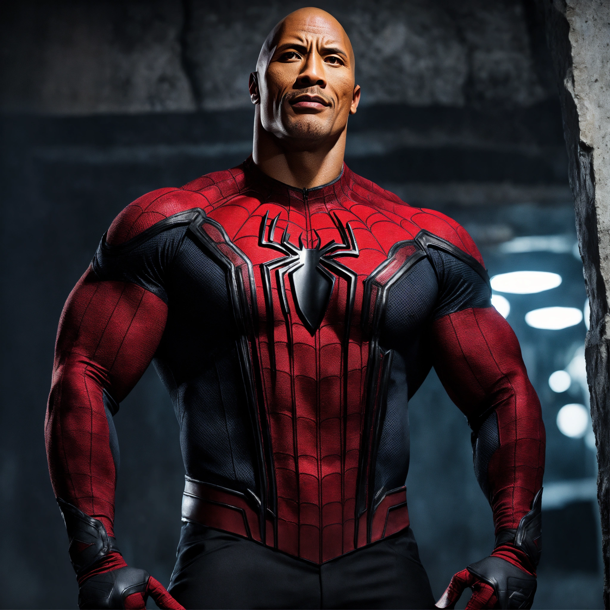 Lexica - Face focus shot, 1 man, solo, Dwayne Johnson as Spider-Man ...
