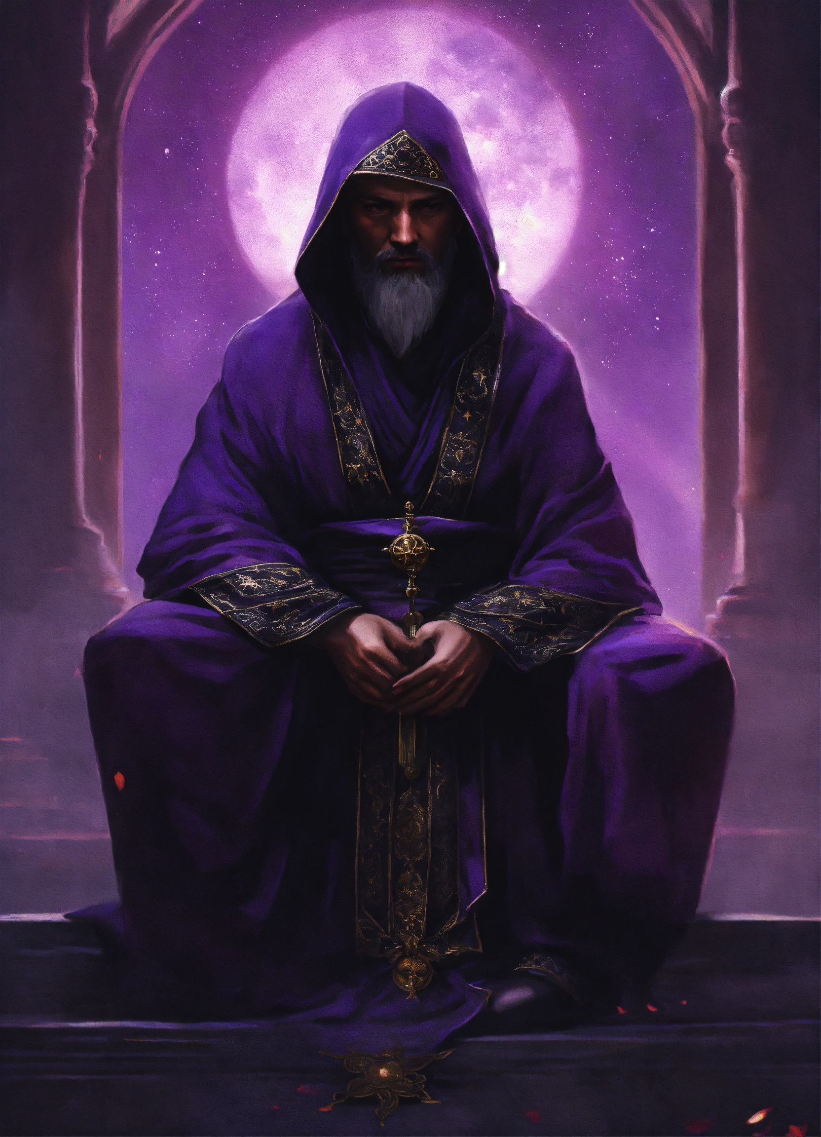 Lexica - A star monk in purple and black, grim, gregorian, realistic