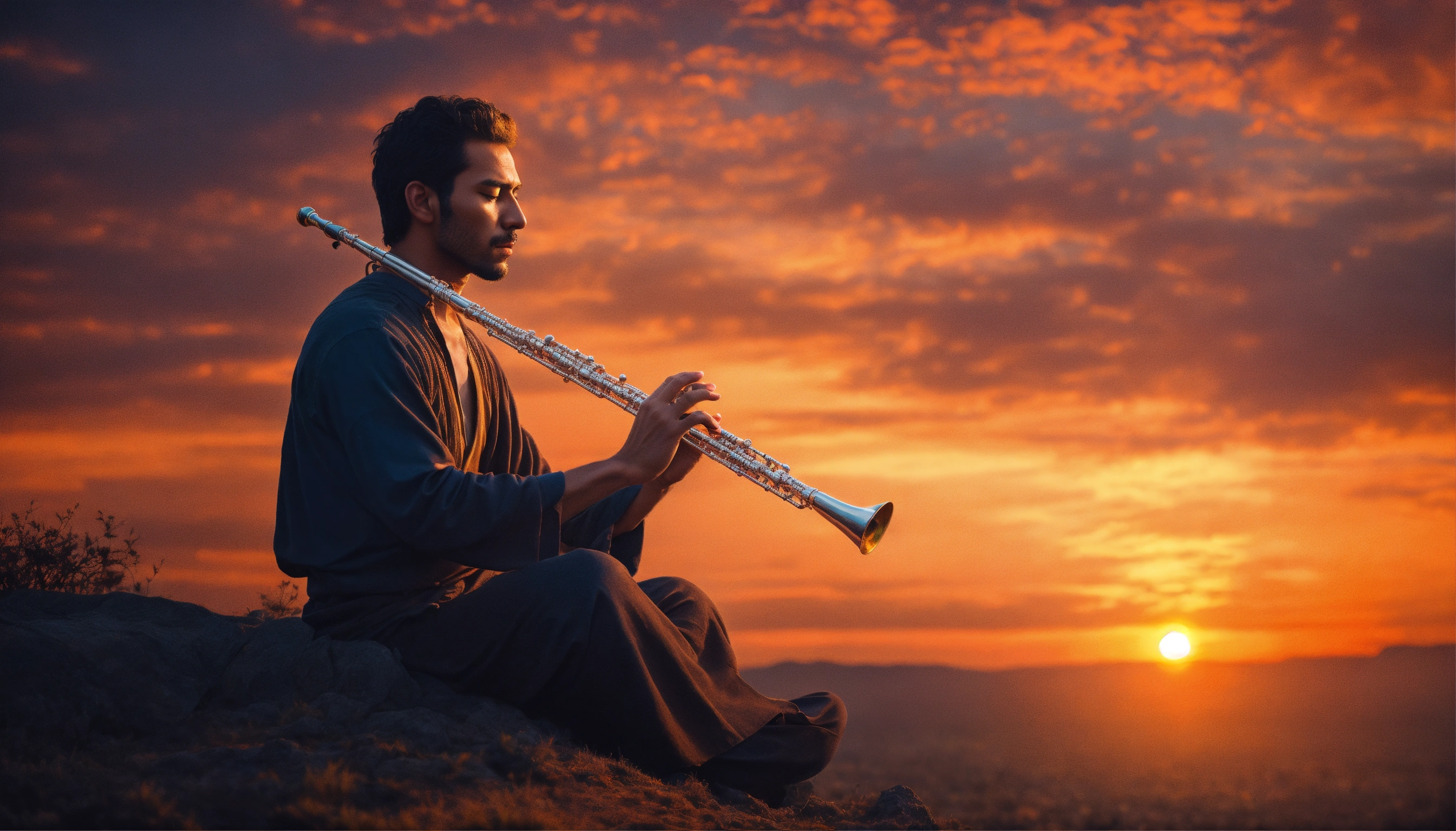 Lexica - Mystic flute meditation, earth tones, bright orange sunset ...