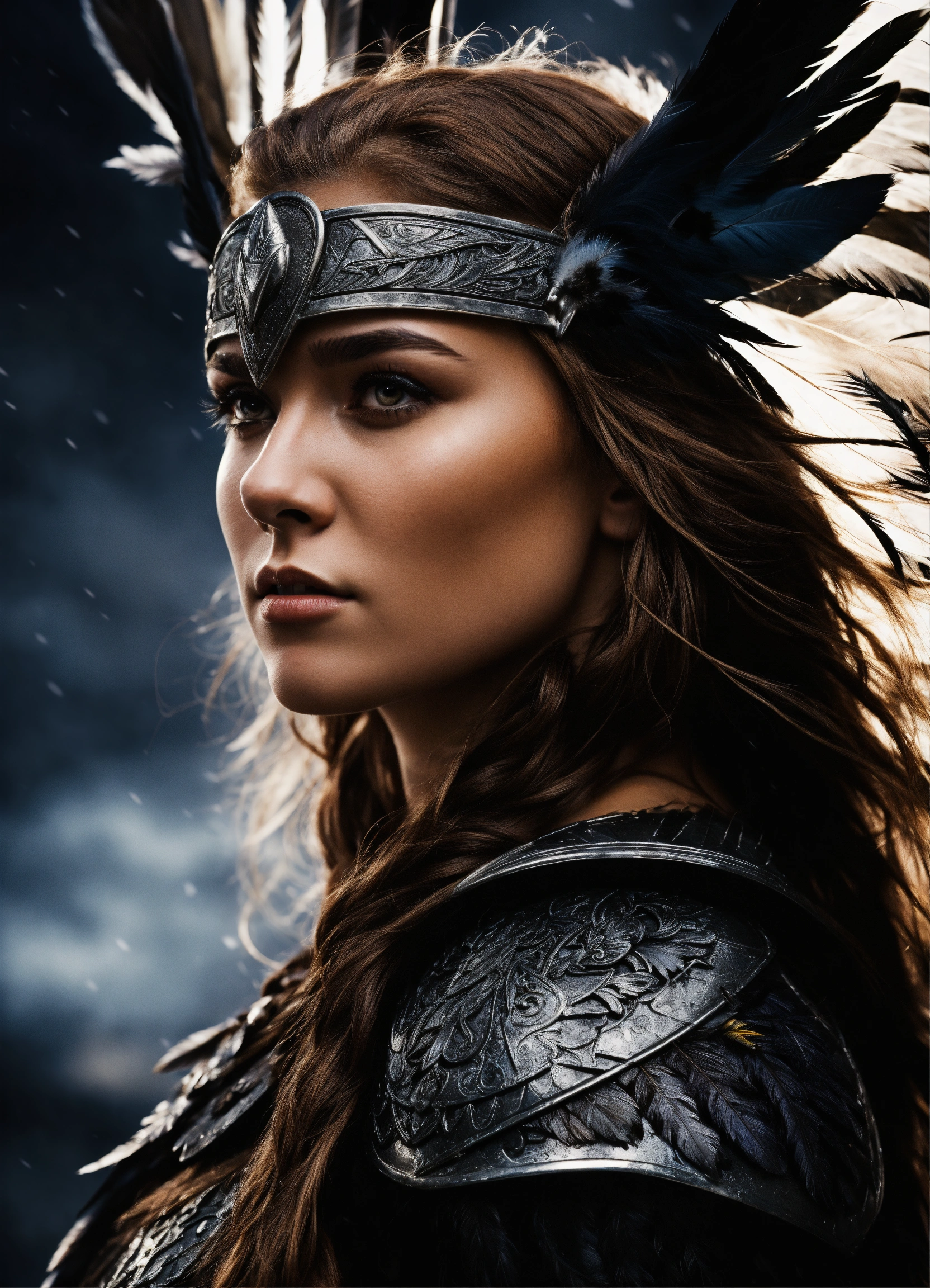 Lexica - Valkyrie, raven , black bird background, dramatic, lightning ...