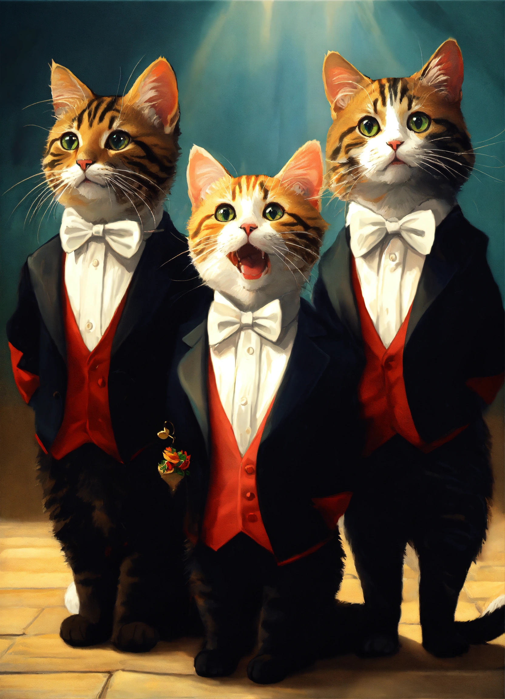 Lexica - Cute cats in tuxedos singing, cat chorus, realism, photorealism