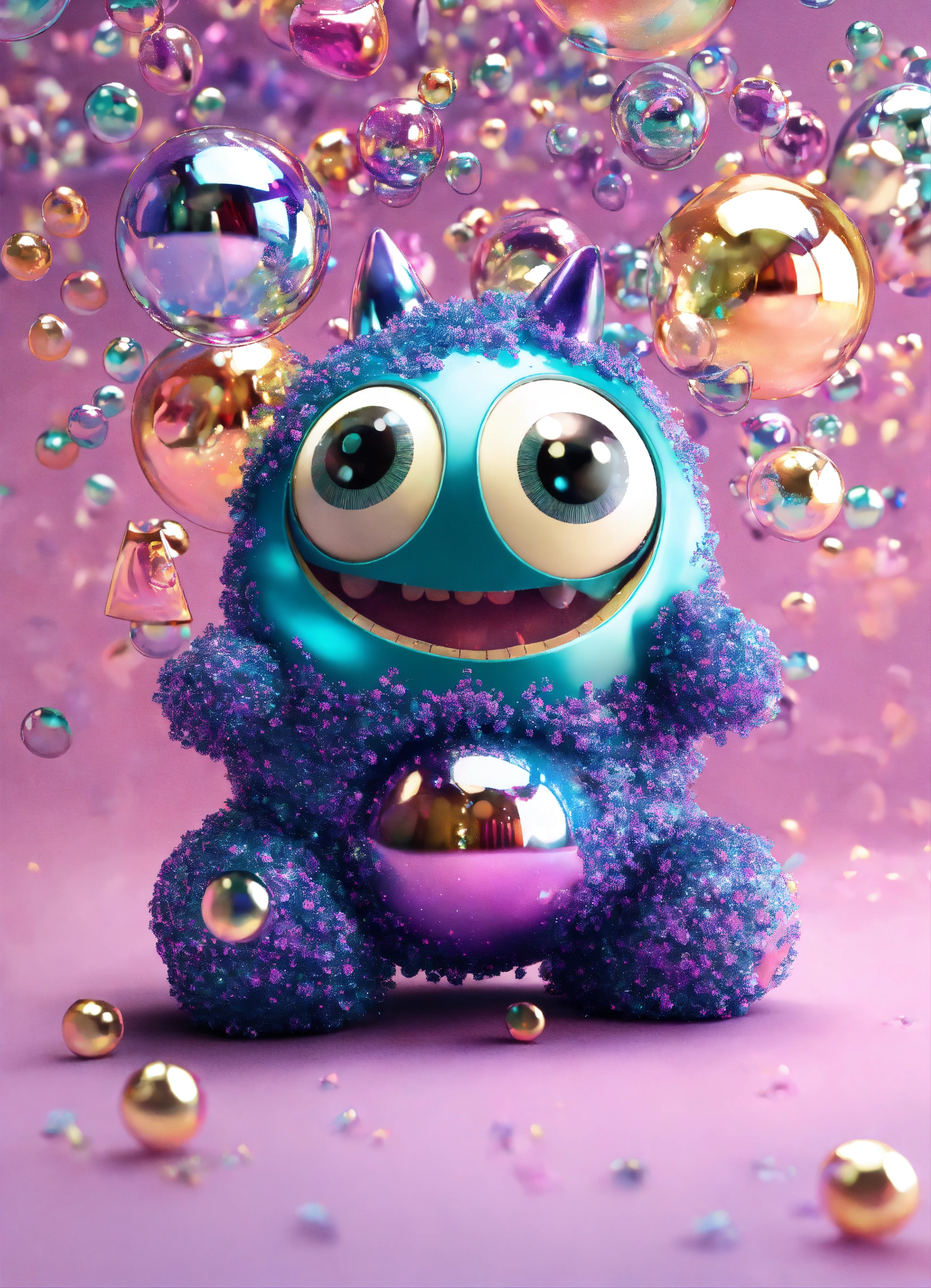 Lexica - Cute 3D bubble monster, in pearly iridescent glittery colour ...