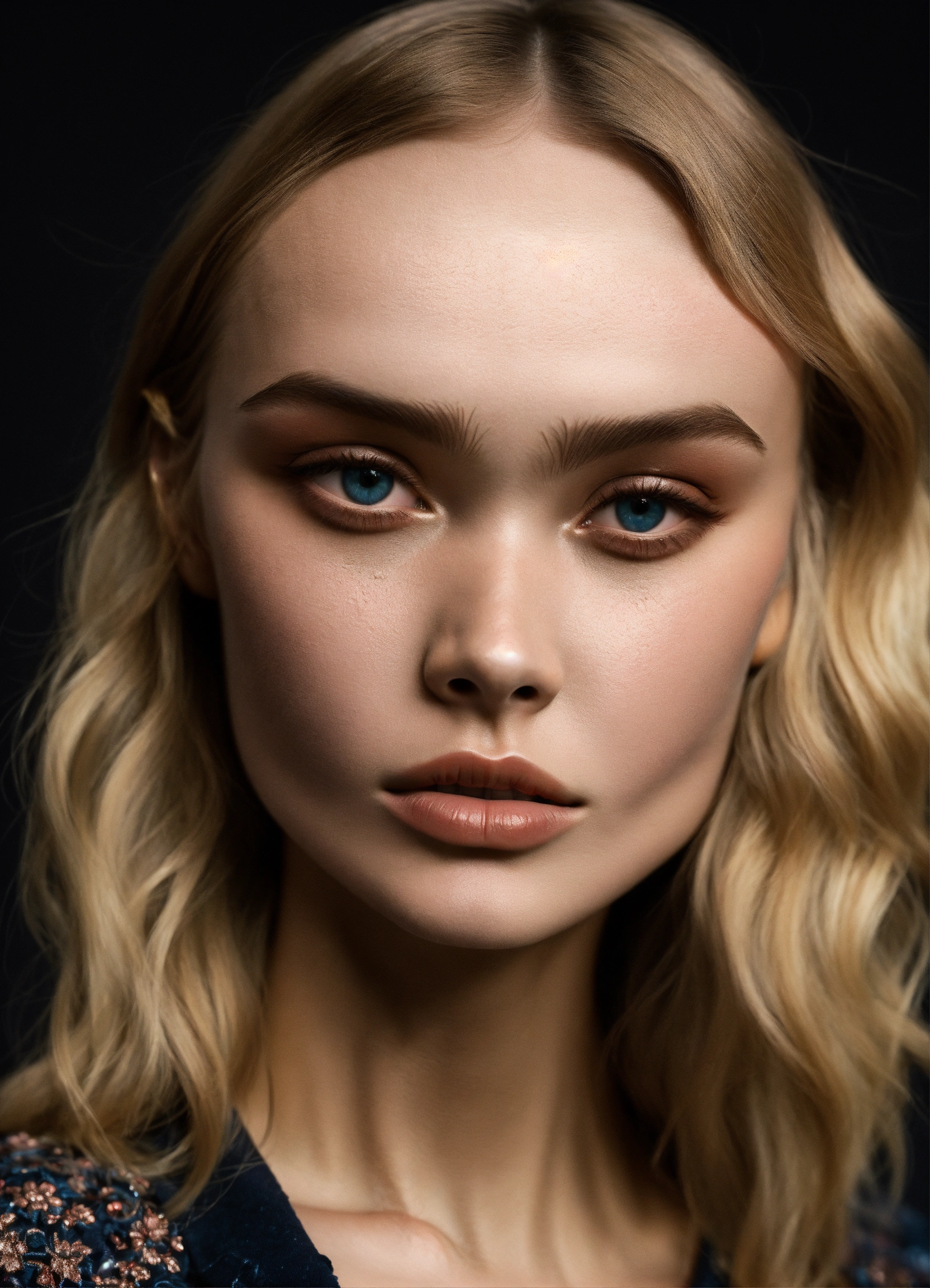 Lexica - Beautiful fashion models, blonde, lily rose depp style, blue ...
