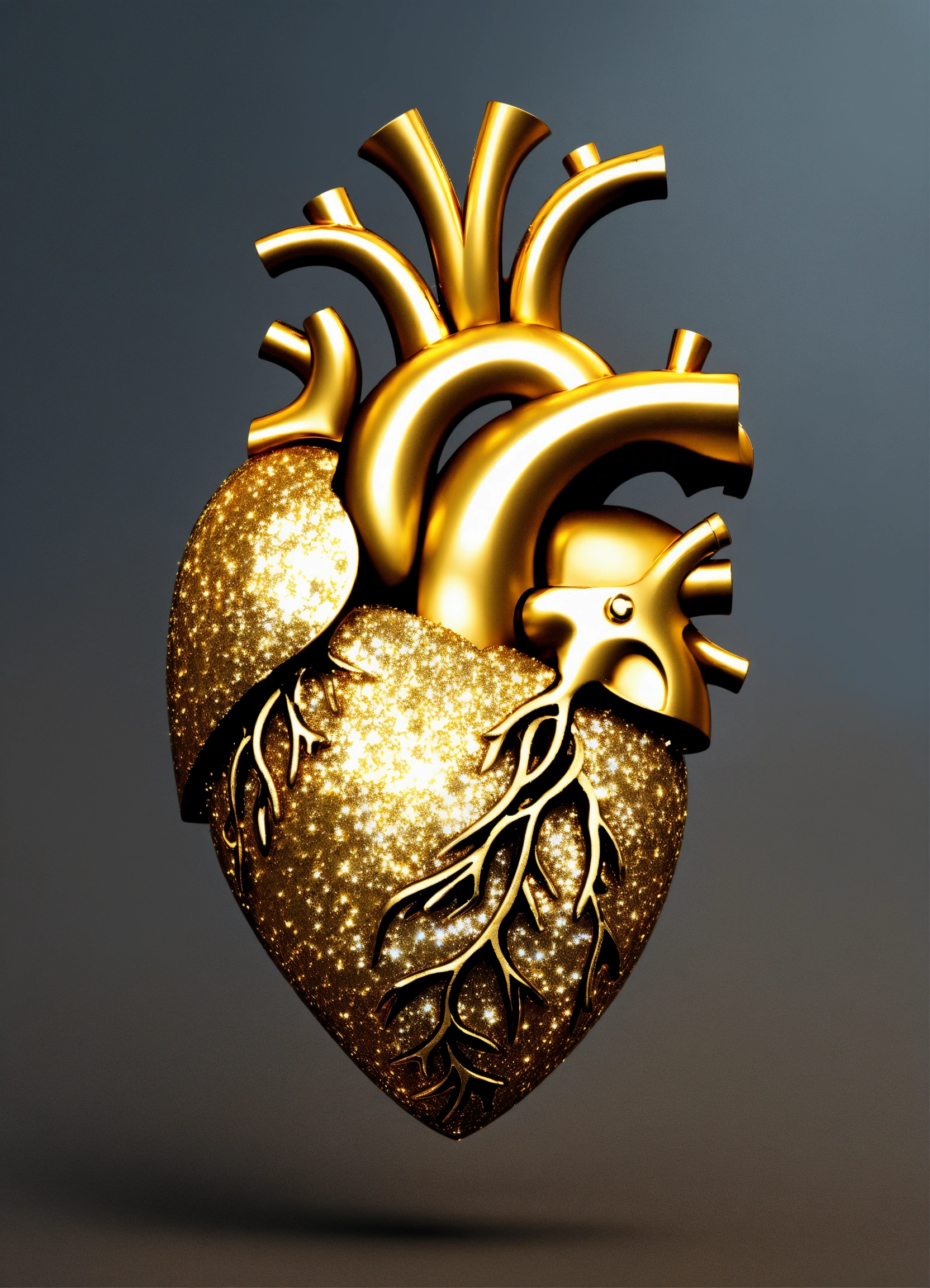 Lexica - Human heart of gold, glitter gold with gold glitter veins in ...