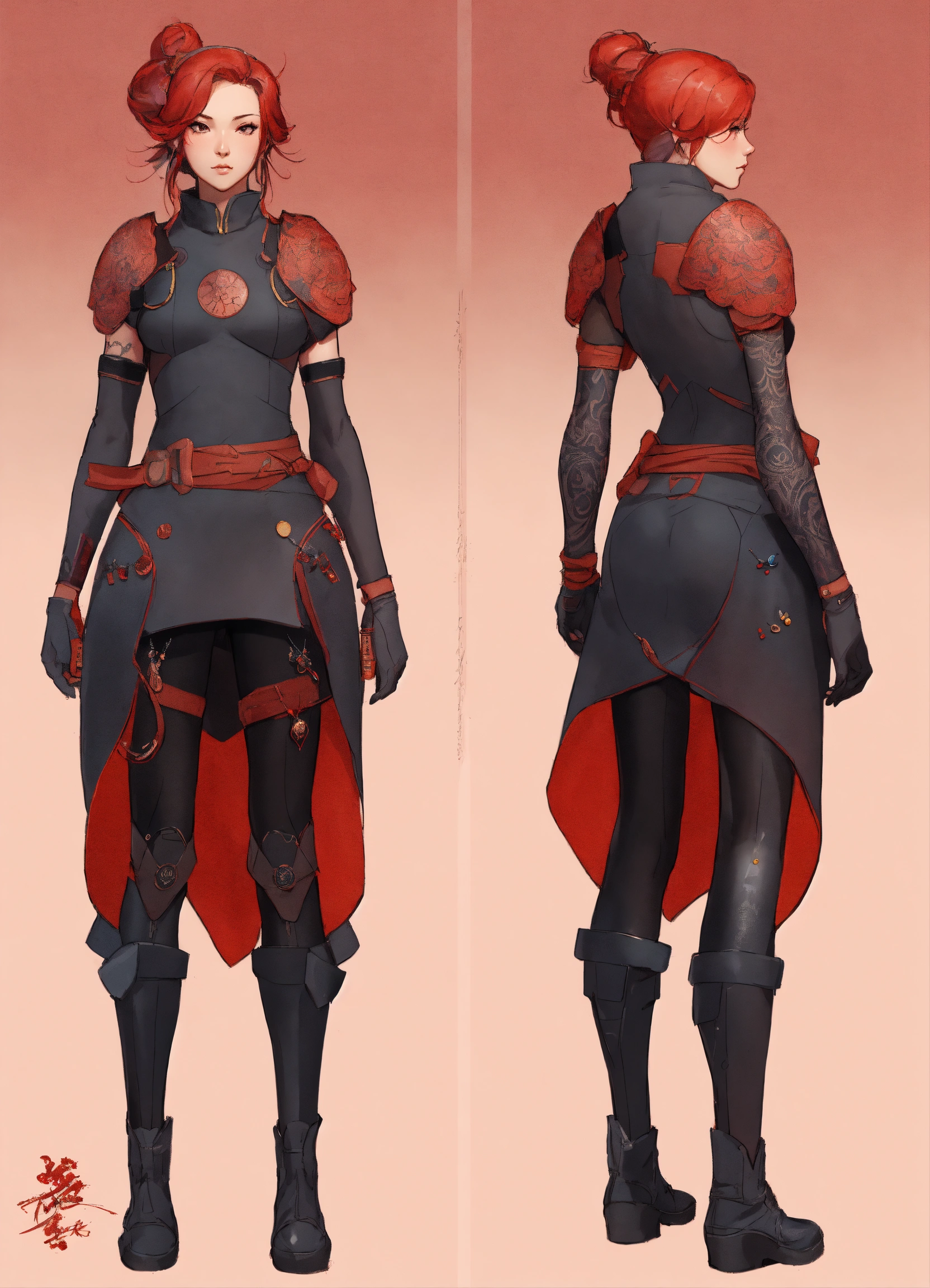 Lexica - Red back tattoed woman warrior, character sheet, character ...